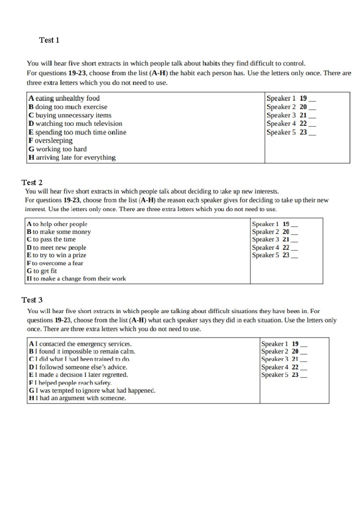 CEFR Listening Test 1-3: Habits, Interests, & Situations - Studocu