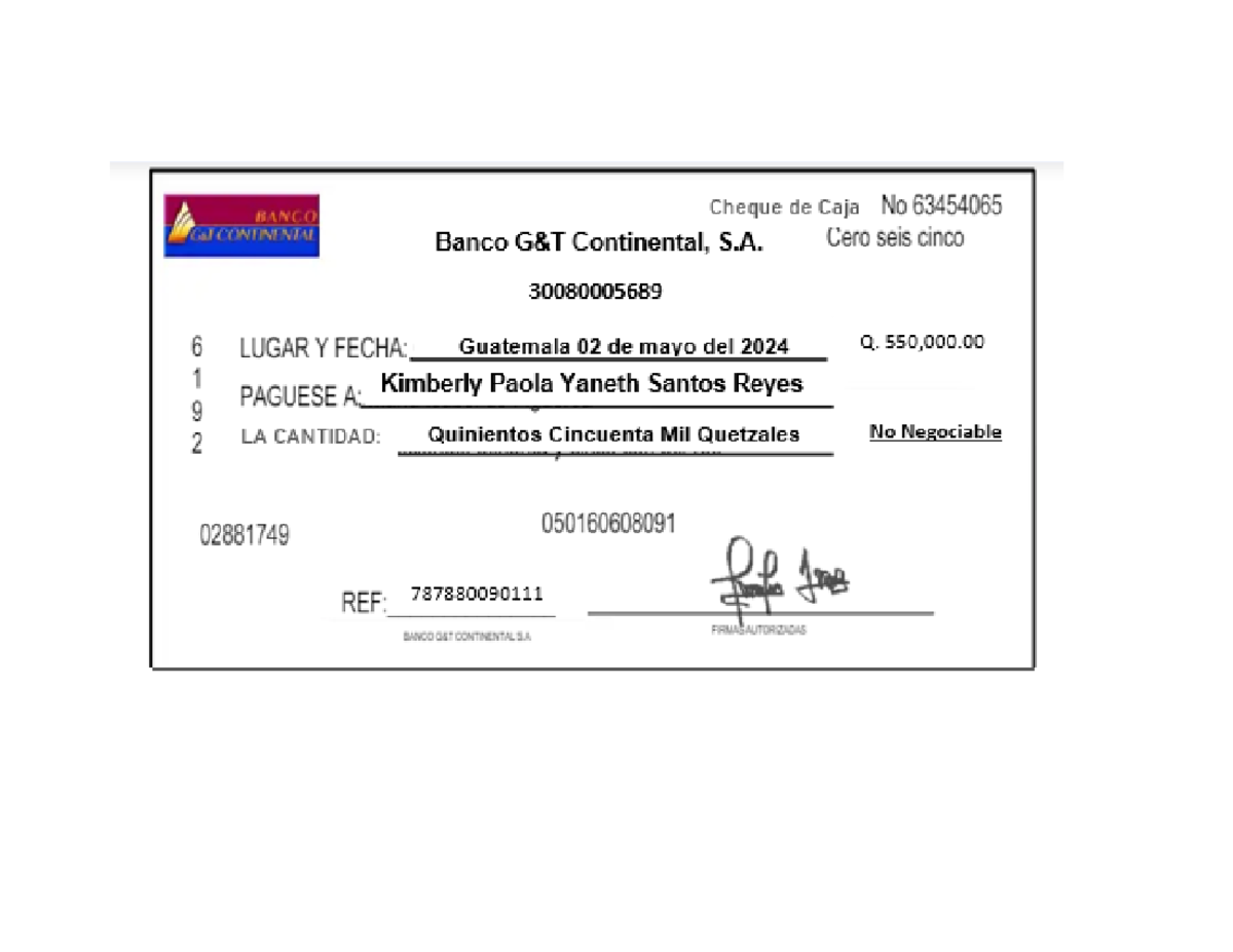 Ejemplo De Cheque De Caja