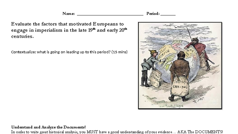 Imperialism DBQ Organizer: Analyzing Motivations (Late 19th-Early 20th ...