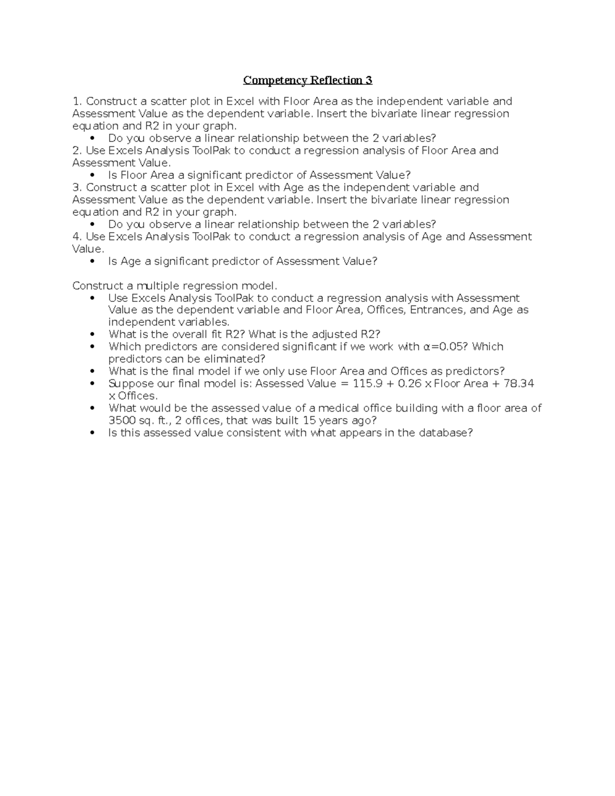 Datcb 565 Competency Reflection 3 - Competency Reflection 3 Construct a scatter plot in Excel ...