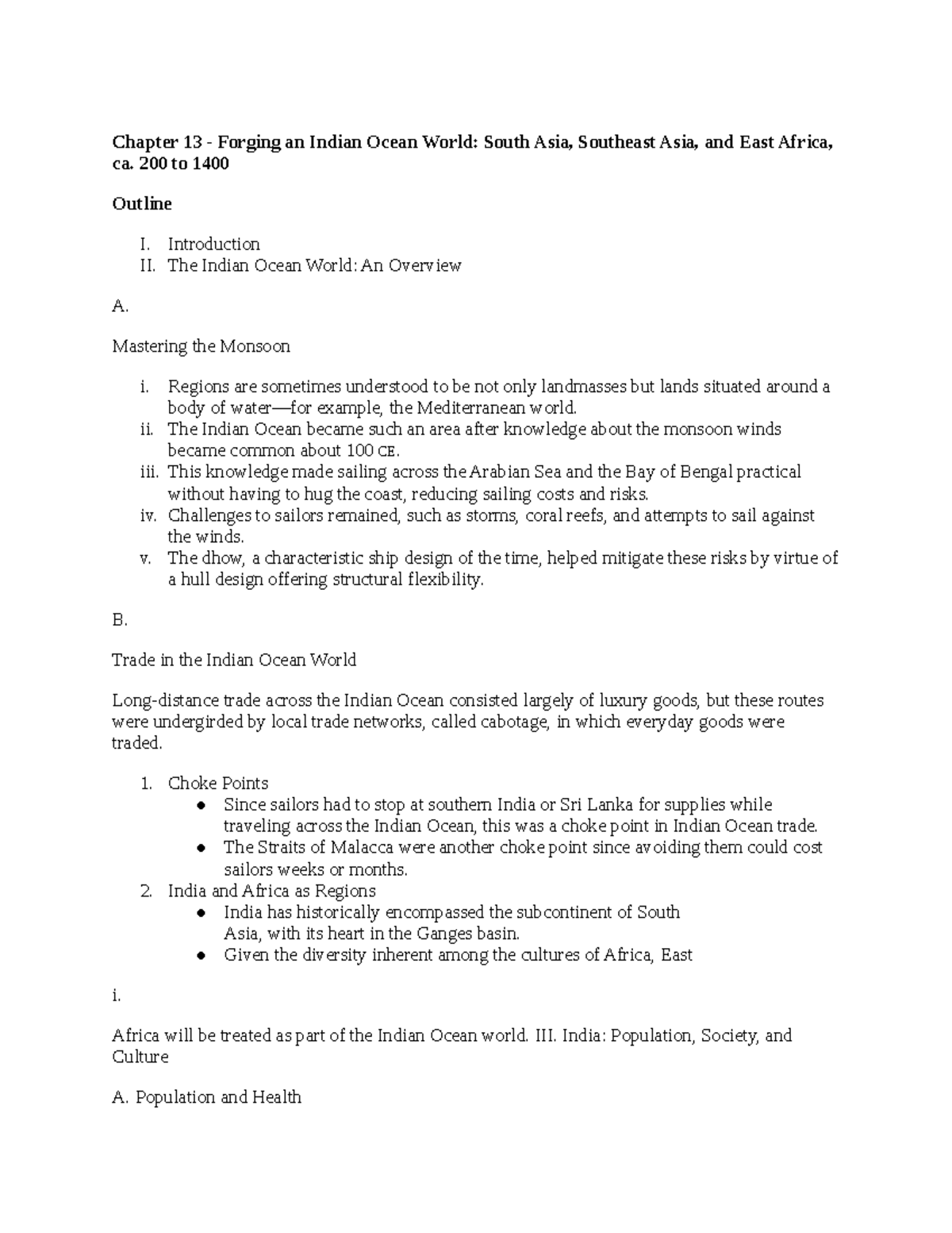 Chapter 13 Outline World History - Chapter 13 - Forging an Indian Ocean ...