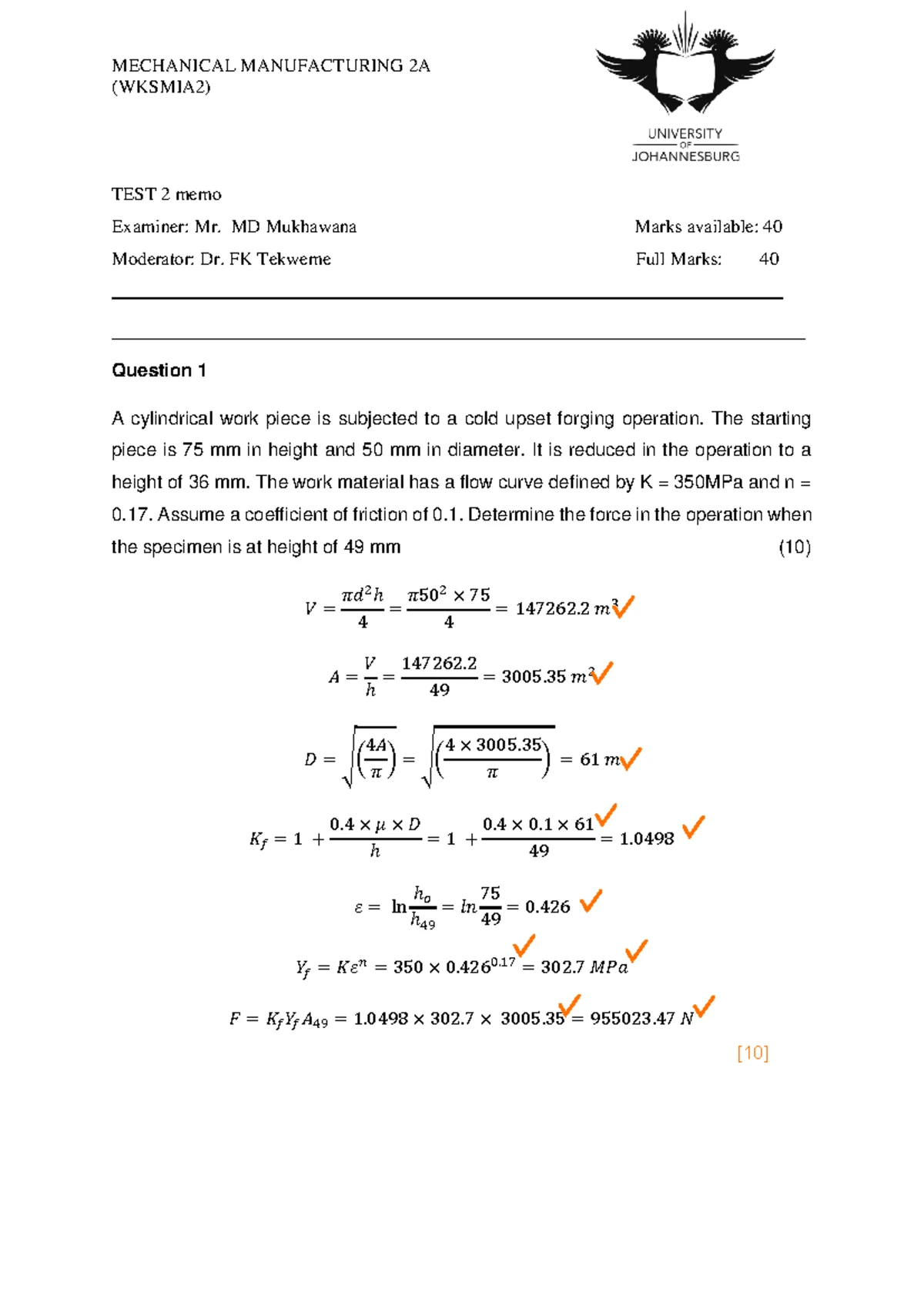 Compressor Experiment LAB Report - DEPARTMENT OF MECHANICAL AND ...