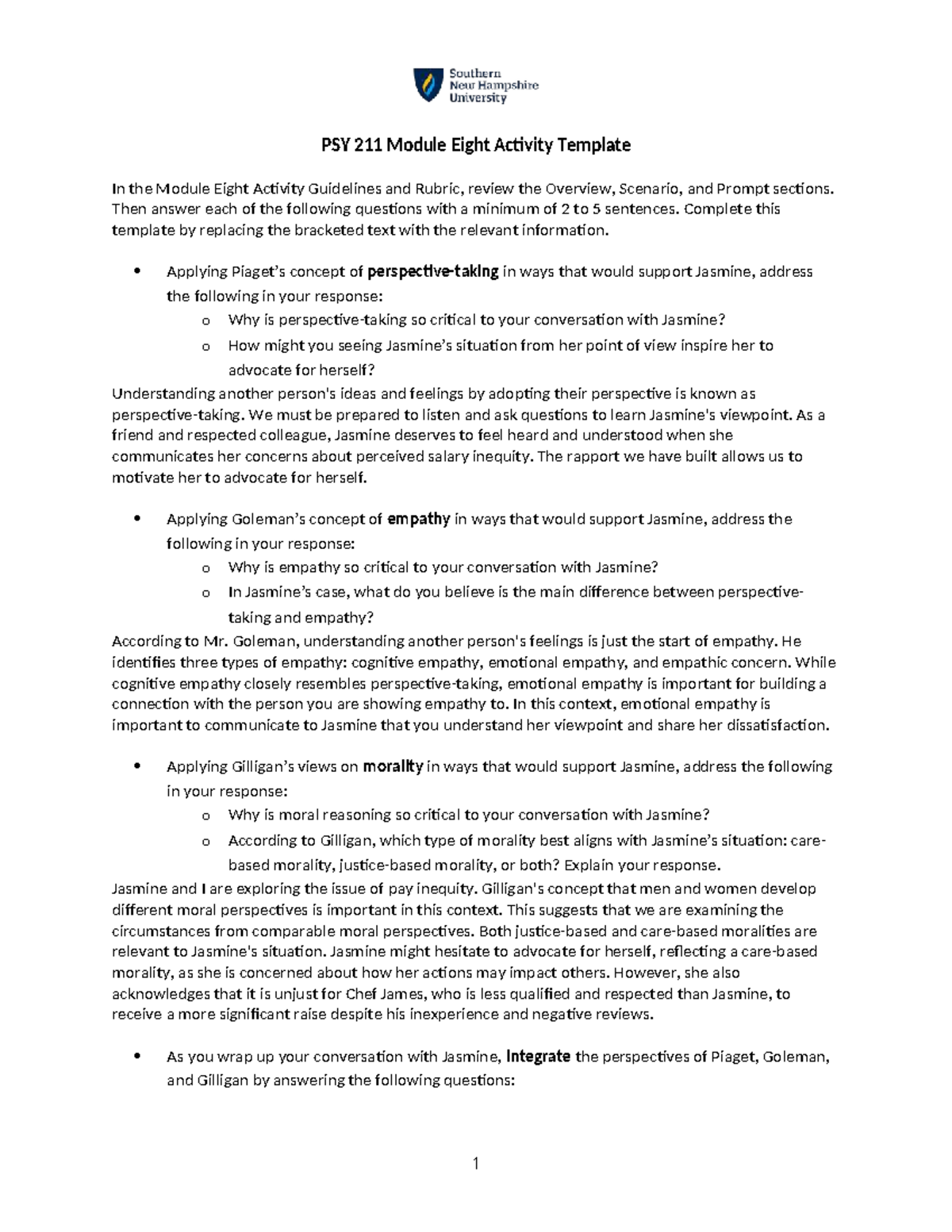 PSY 211 Module Eight Activity Template - Then answer each of the ...