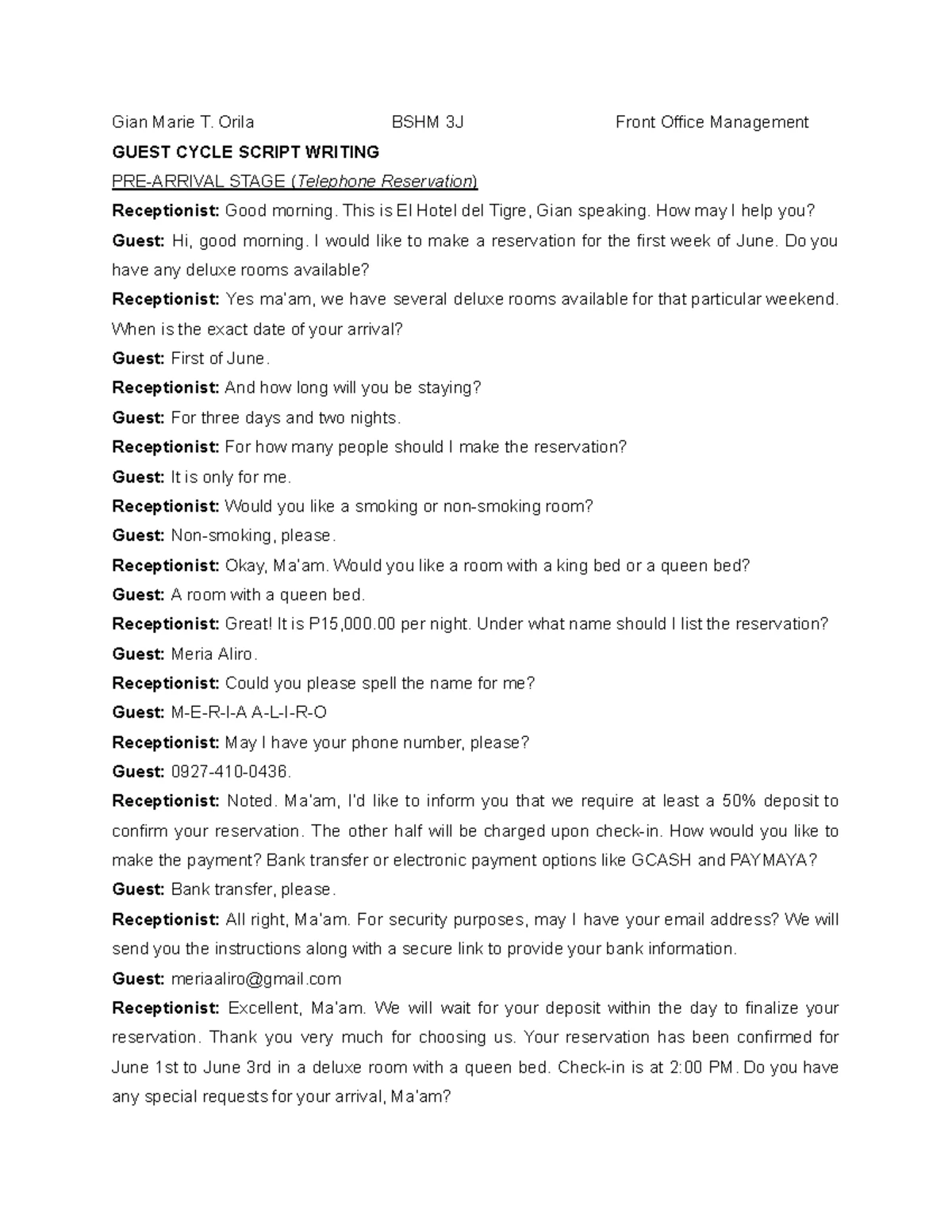 FRONT OFFICE MGMT: Overview of The Front Office Department Roles - Studocu