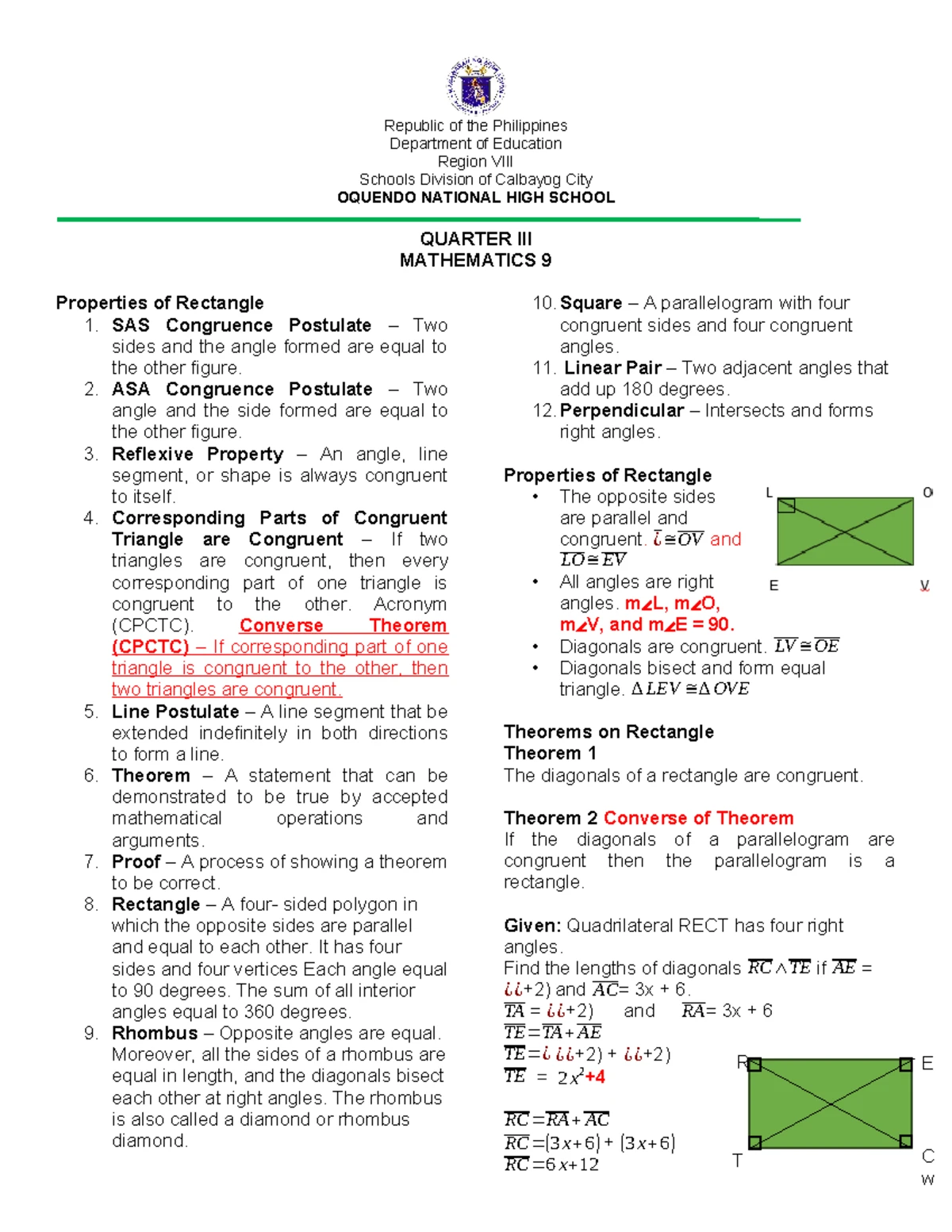 Mathematics 9 Detailed Lesson Plan: Proving the Midline Theorem - Studocu