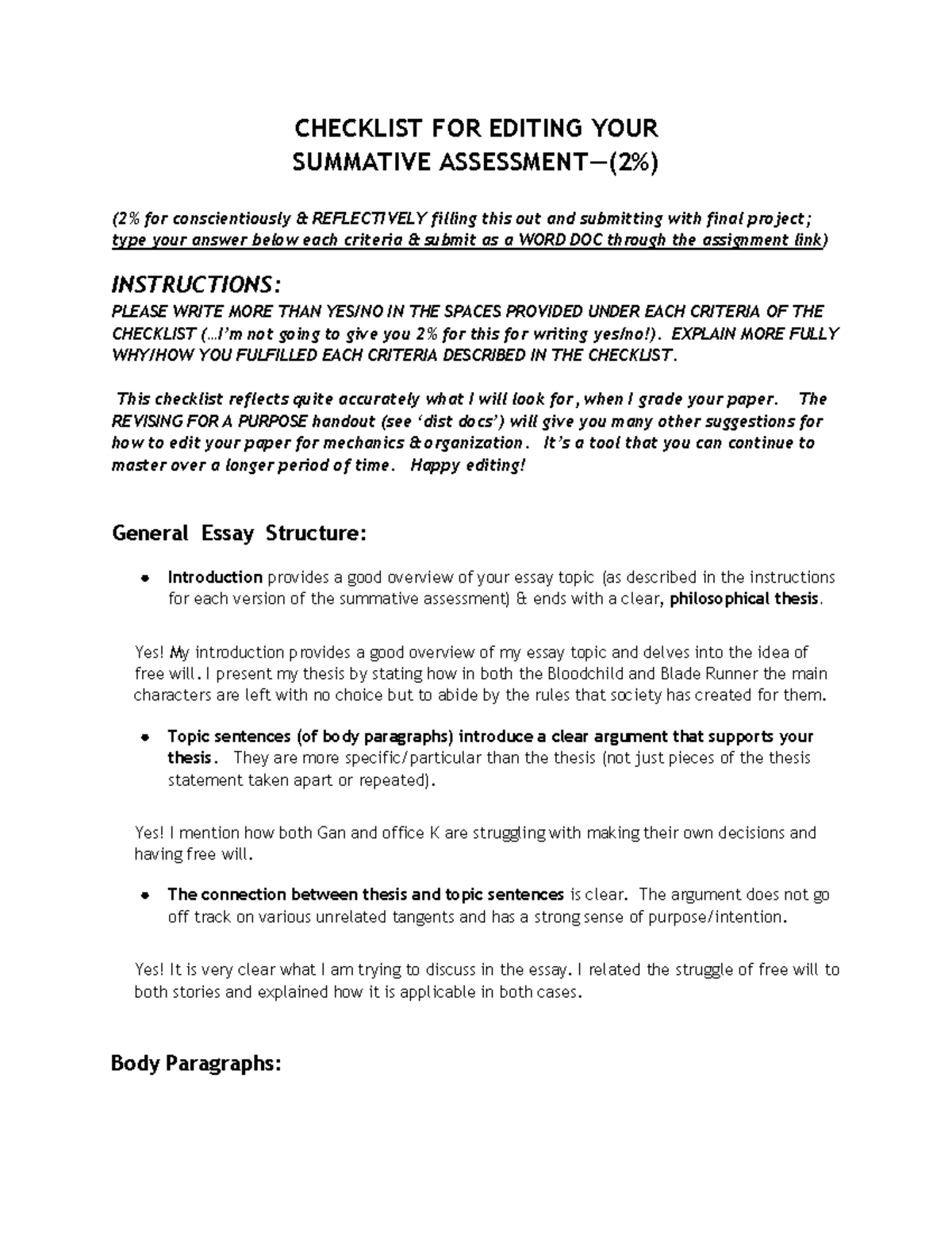 robot vision in fiction - CHECKLIST FOR EDITING YOUR SUMMATIVE ...