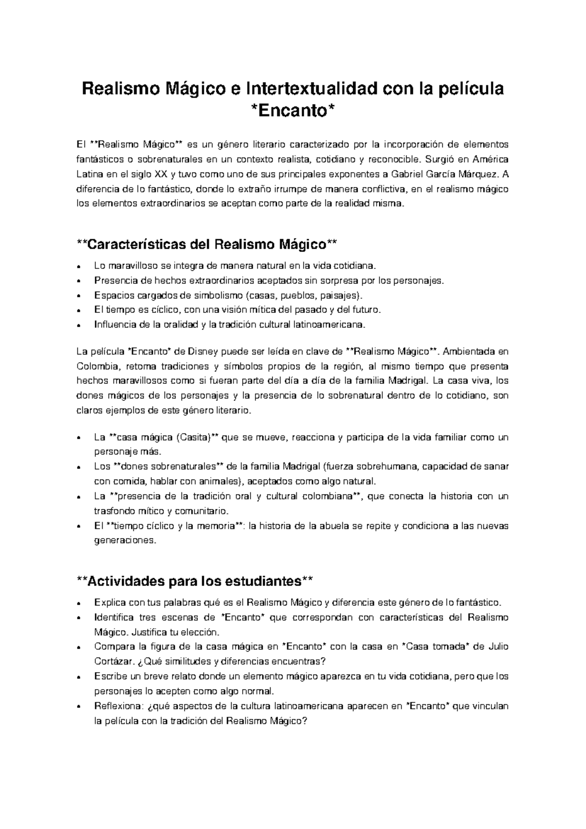 Realismo Mágico en "Encanto": Análisis y Reflexiones - Studocu