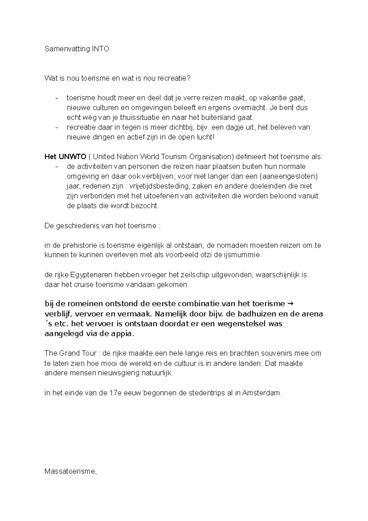 Samenvatting INT O: Toerisme en Recreatie – Kernconcepten en ...