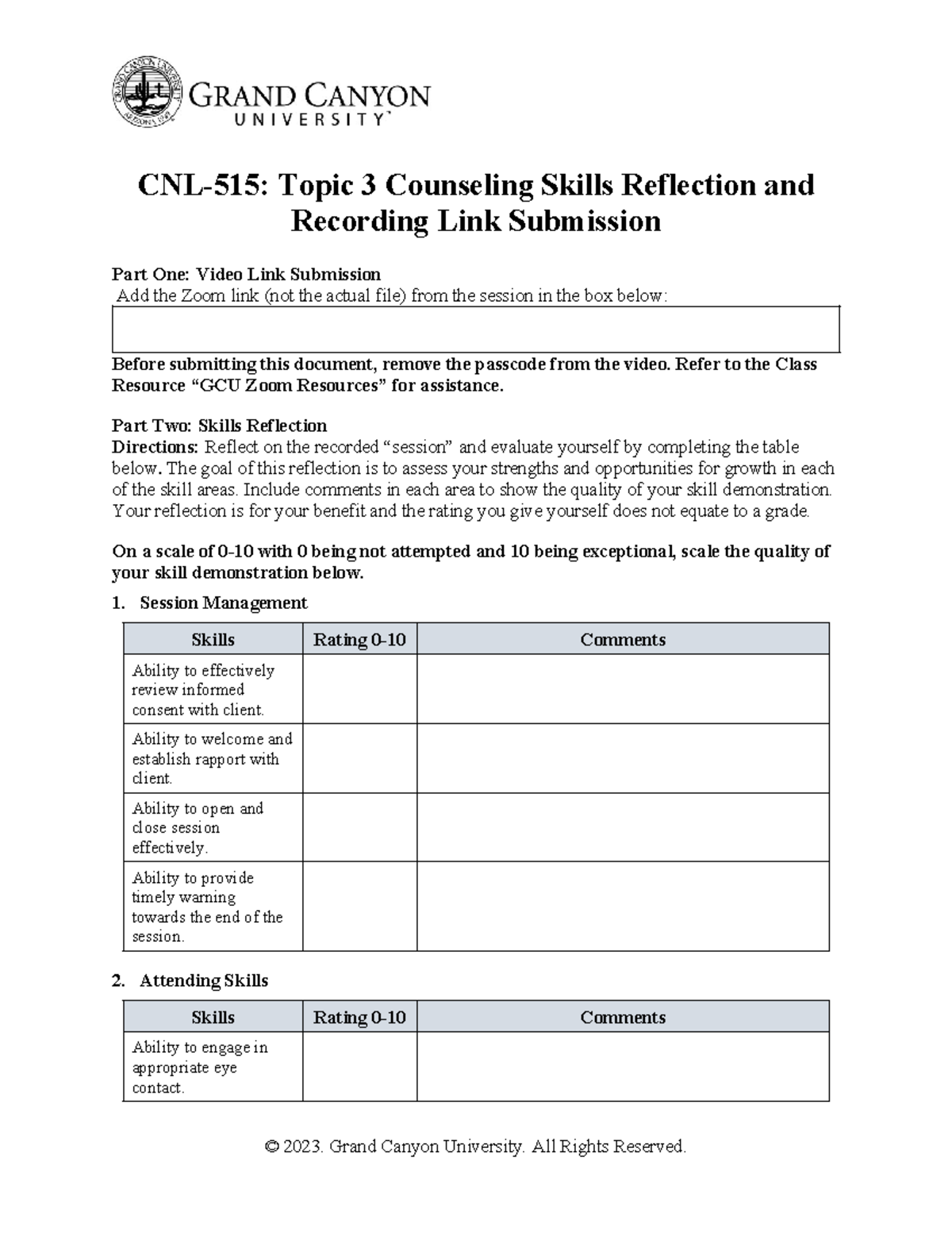 CNL 515 RS T3 Counseling Skills Reflection & Video Link Submission ...