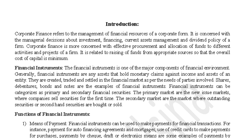 Corporate Finance Overview: Key Concepts and Financial Instruments ...