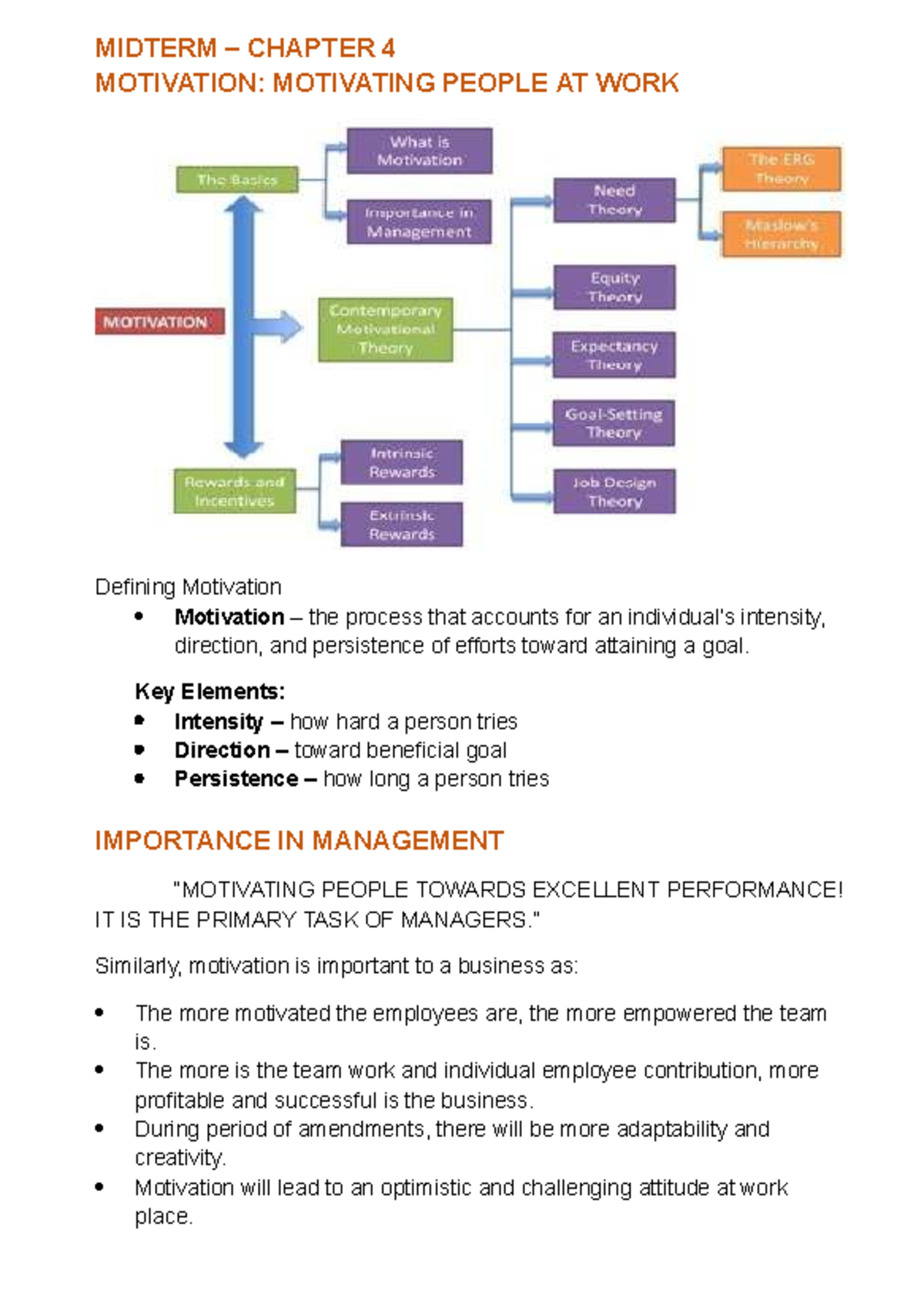 MIDTERM CHAPTER 4: MOTIVATION IN THE WORKPLACE - Studocu