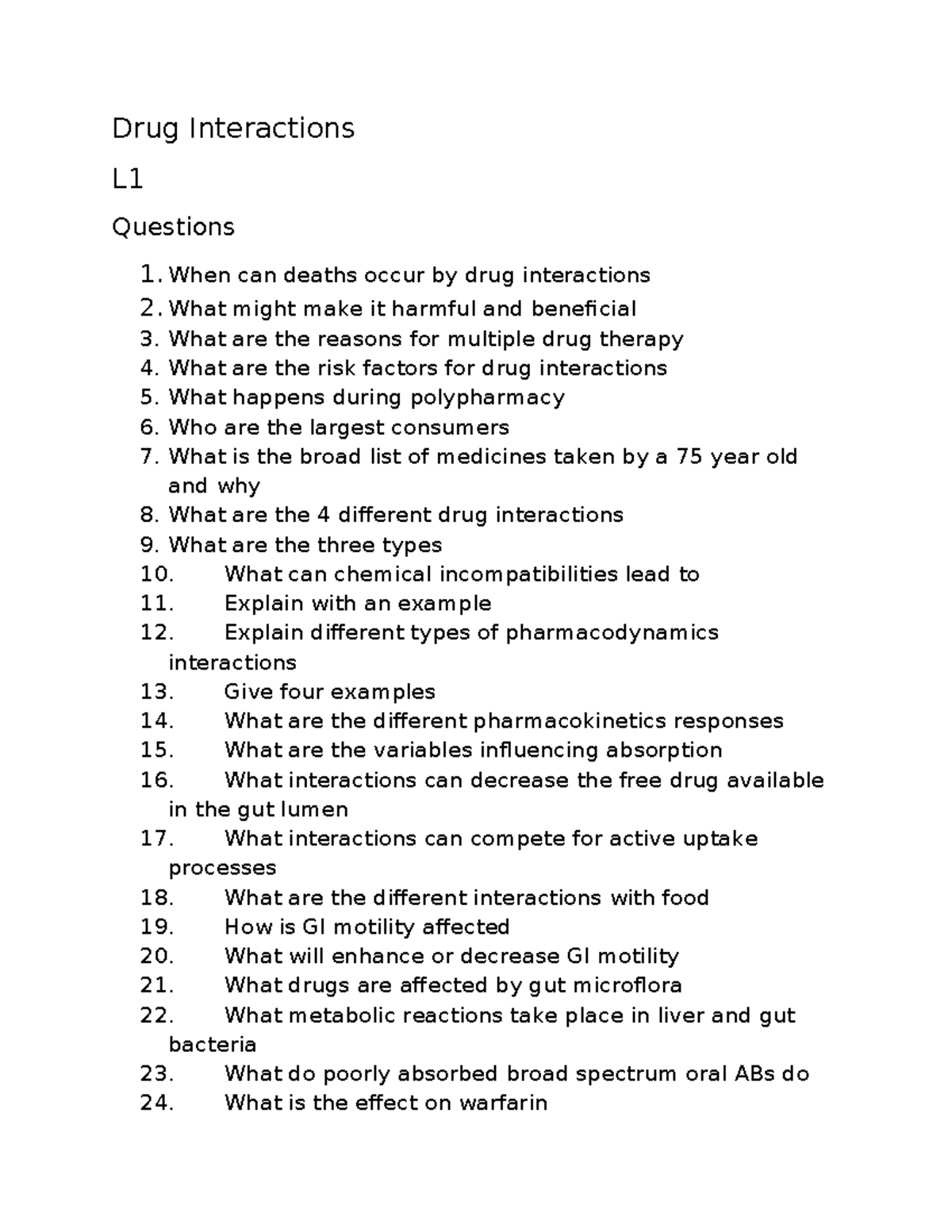 Drug Interactions - Practice Questions for Lecture Review (PHRM101 ...
