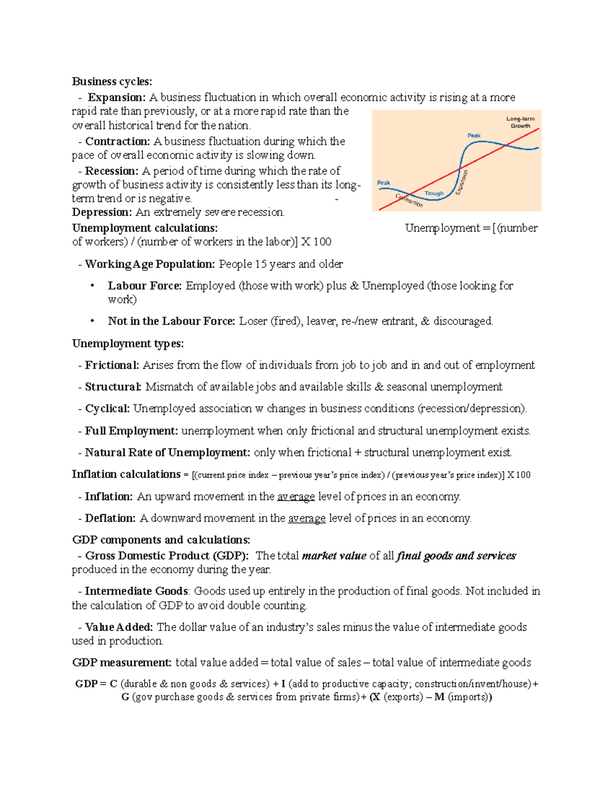 ECON 1112 Final Summary: Business Cycles, Inflation, and GDP Concepts ...