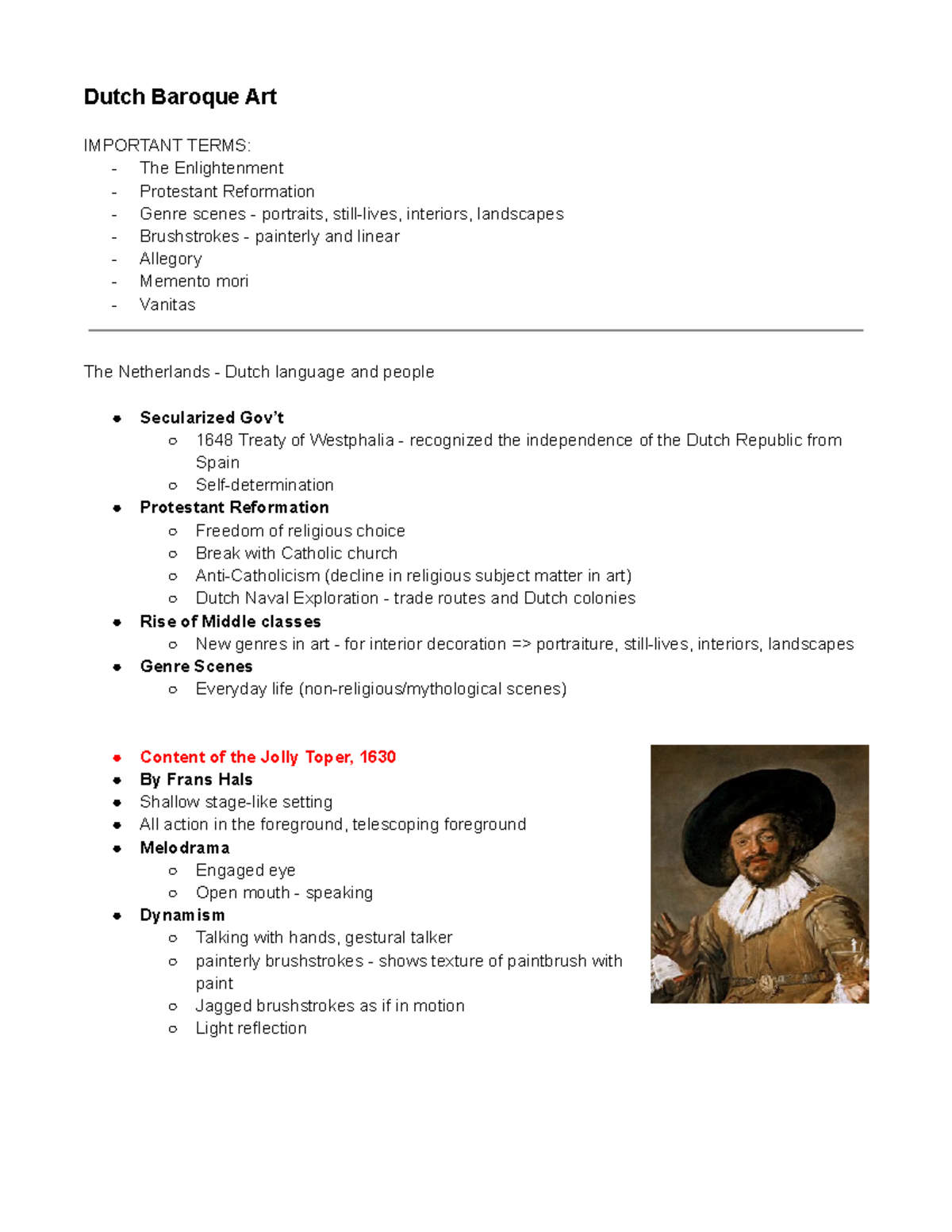 COA 2242 Dutch Baroque Art - Comprehensive Lecture Notes 1 - Studocu