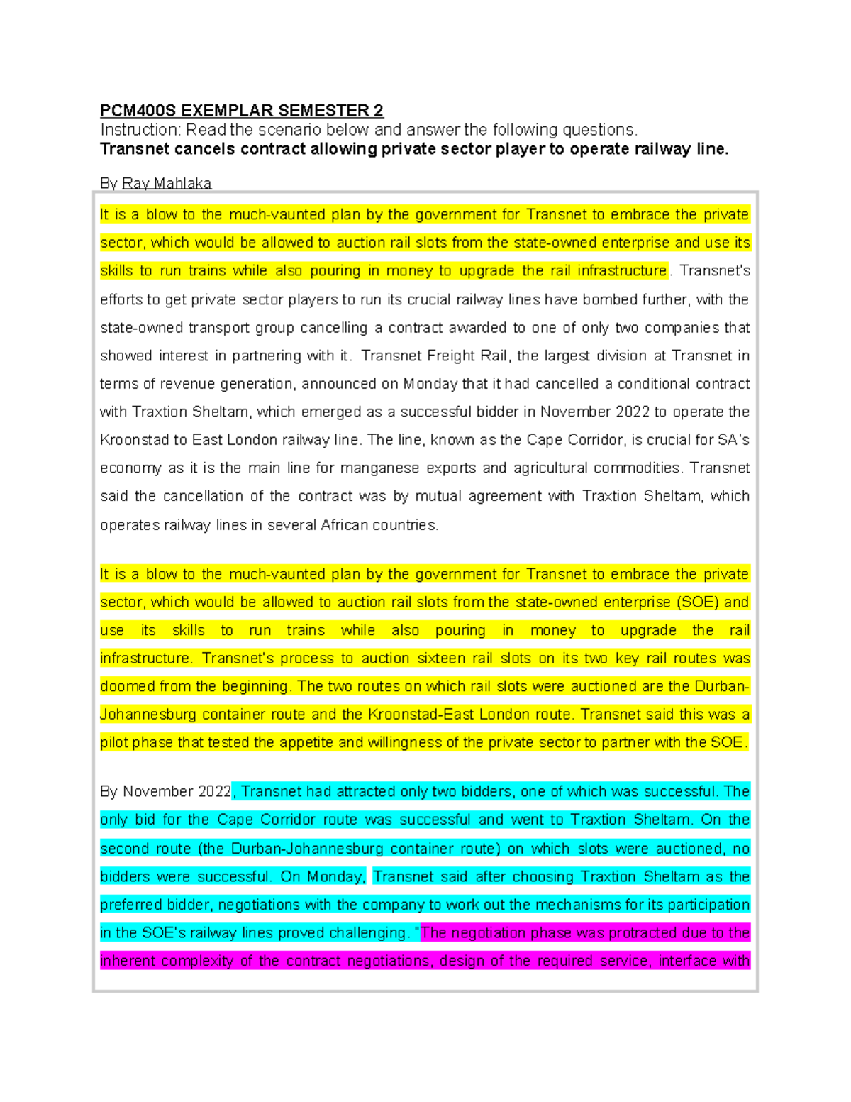 Exemplar Paper - Procurement management - PCM400S EXEMPLAR SEMESTER 2 ...