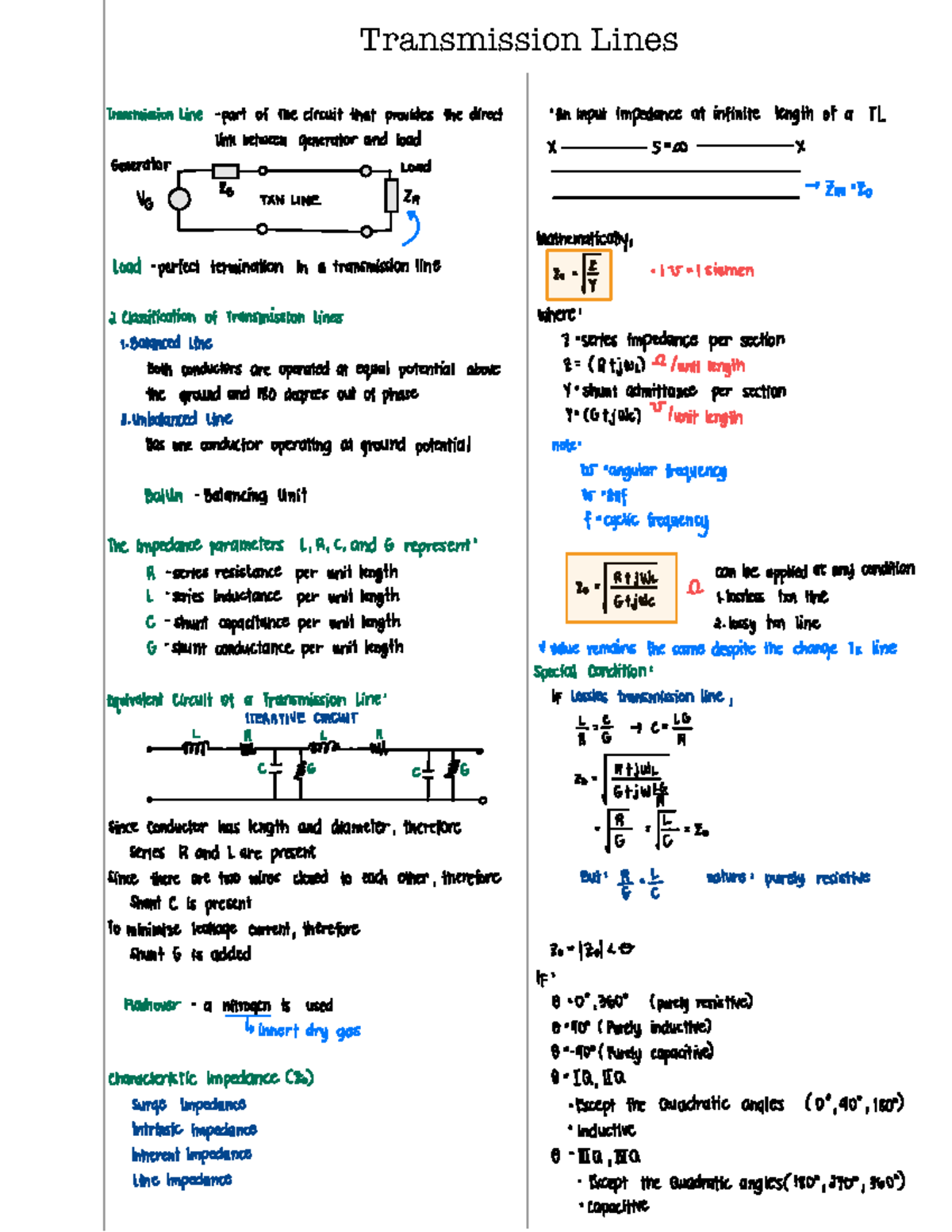 Transmission Lines: Key Concepts and Calculations (EST 101) - Studocu