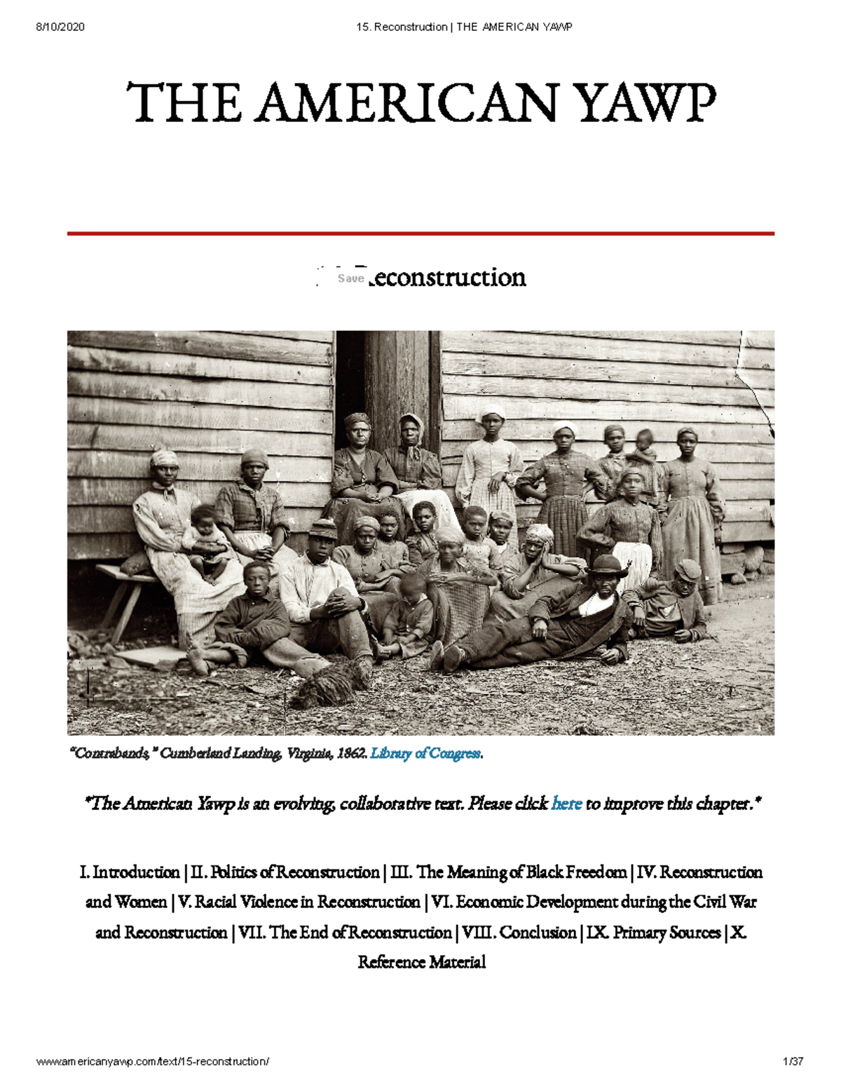 Chapter 15 Reconstruction The American Yawp - I. Introduction | II ...