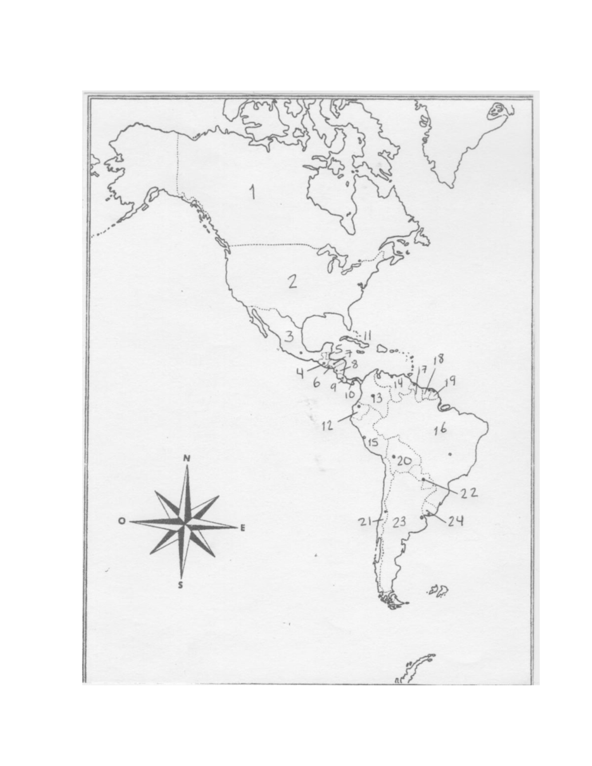 Mapa de America con numeros - matematicas - 208 o s N E 1 3 2 4 12 6 9 ...