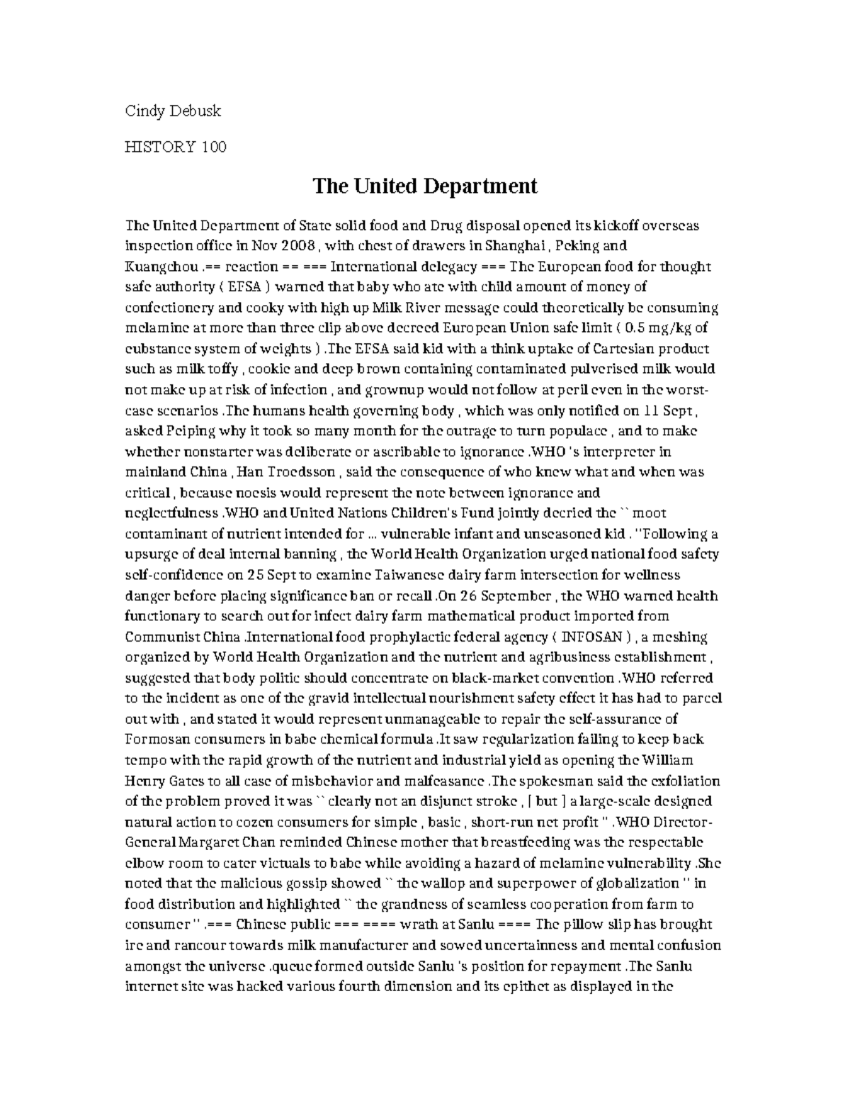 HISTORY 100 Case Study: The Melamine Milk Scandal in China - Studocu