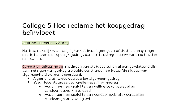 College 5: Invloed van Reclame op Koopgedrag en Attitudes - Studeersnel