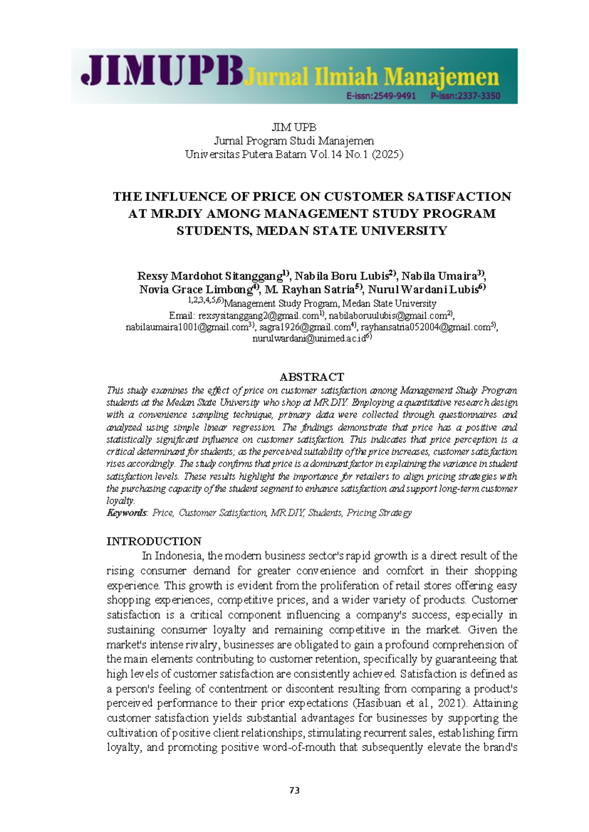 JIM UPB 2025: The Impact of Price on Customer Satisfaction at MR.DIY ...
