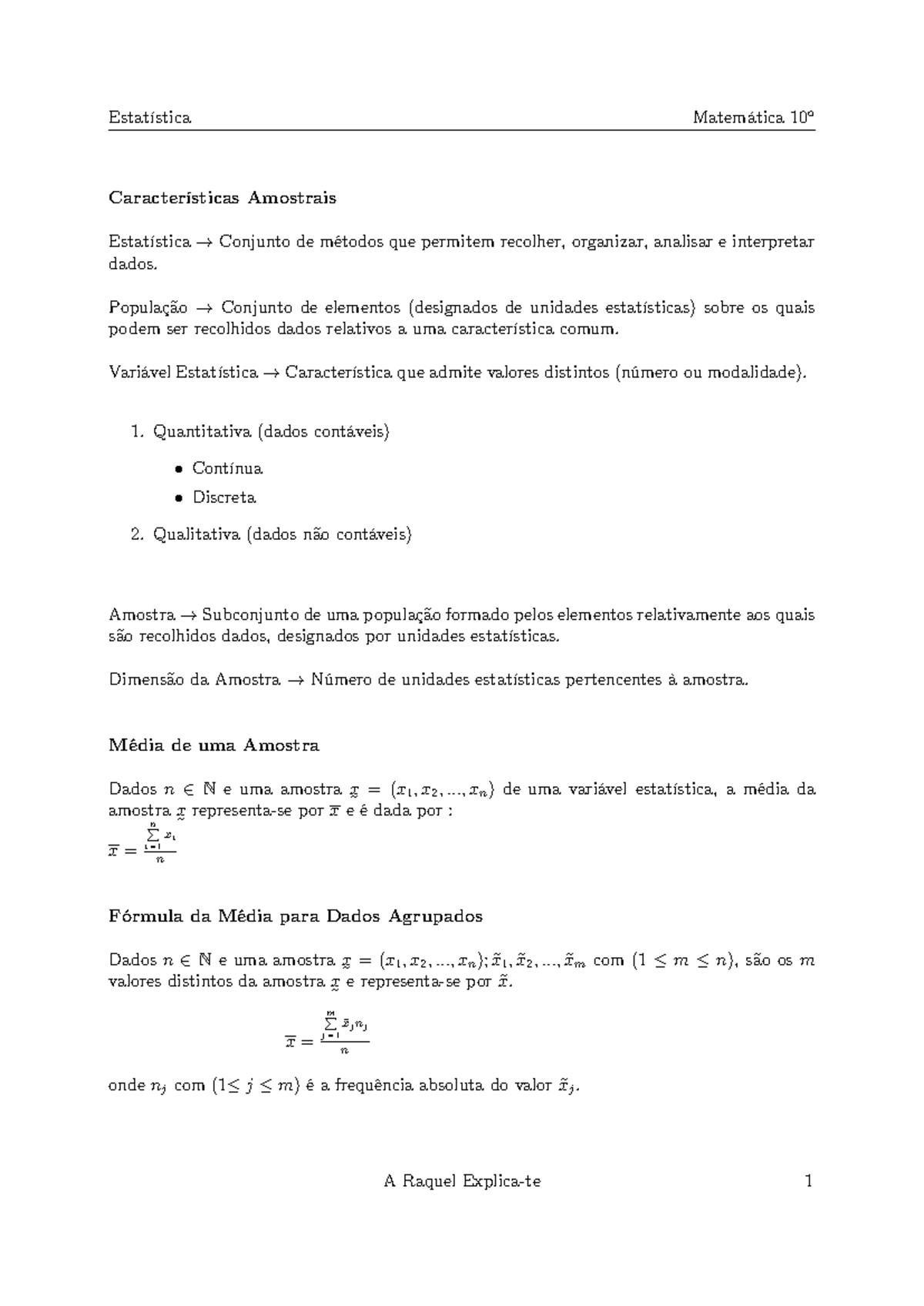 Estatística-10º-13 - Resumos sobre Amostra e Média em Matemática 10º ...