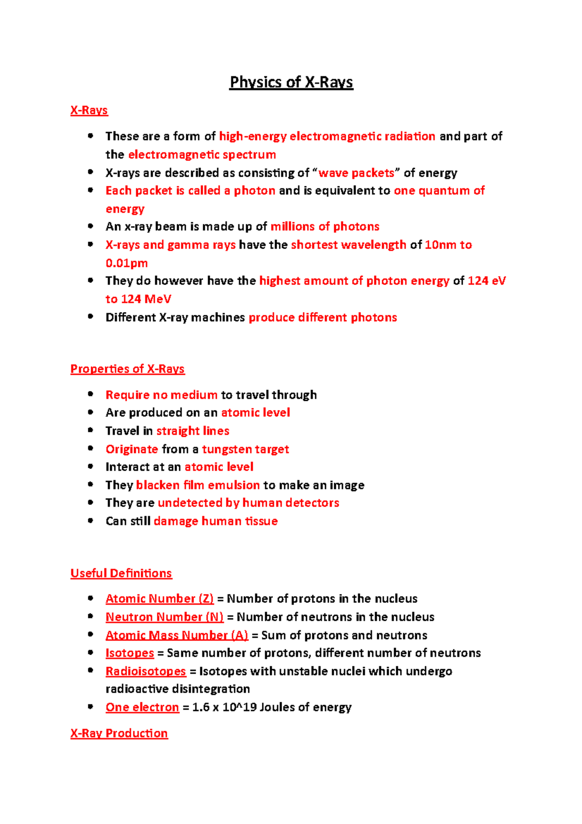 Physics of X-Rays - Lecture Notes 1: Key Concepts & Production - Studocu