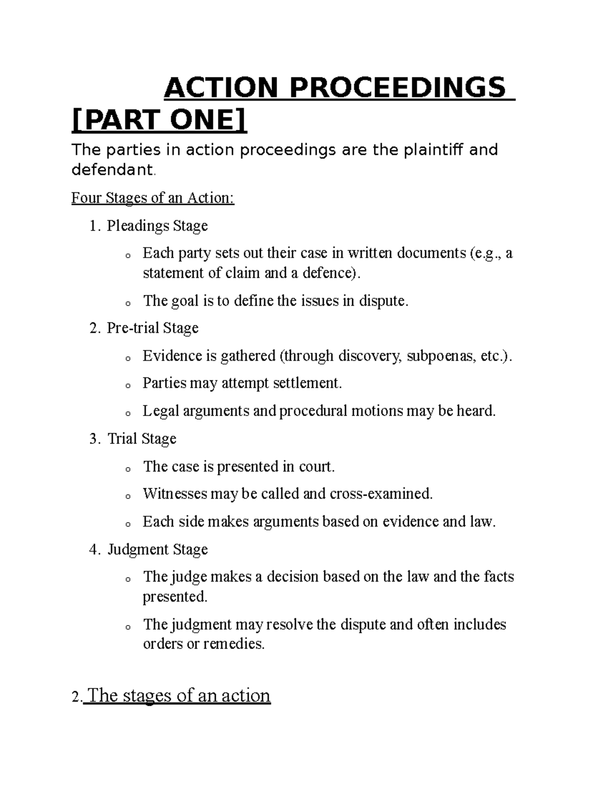 SA Civil Procedure: Stages of Action Proceedings Explained - Studocu