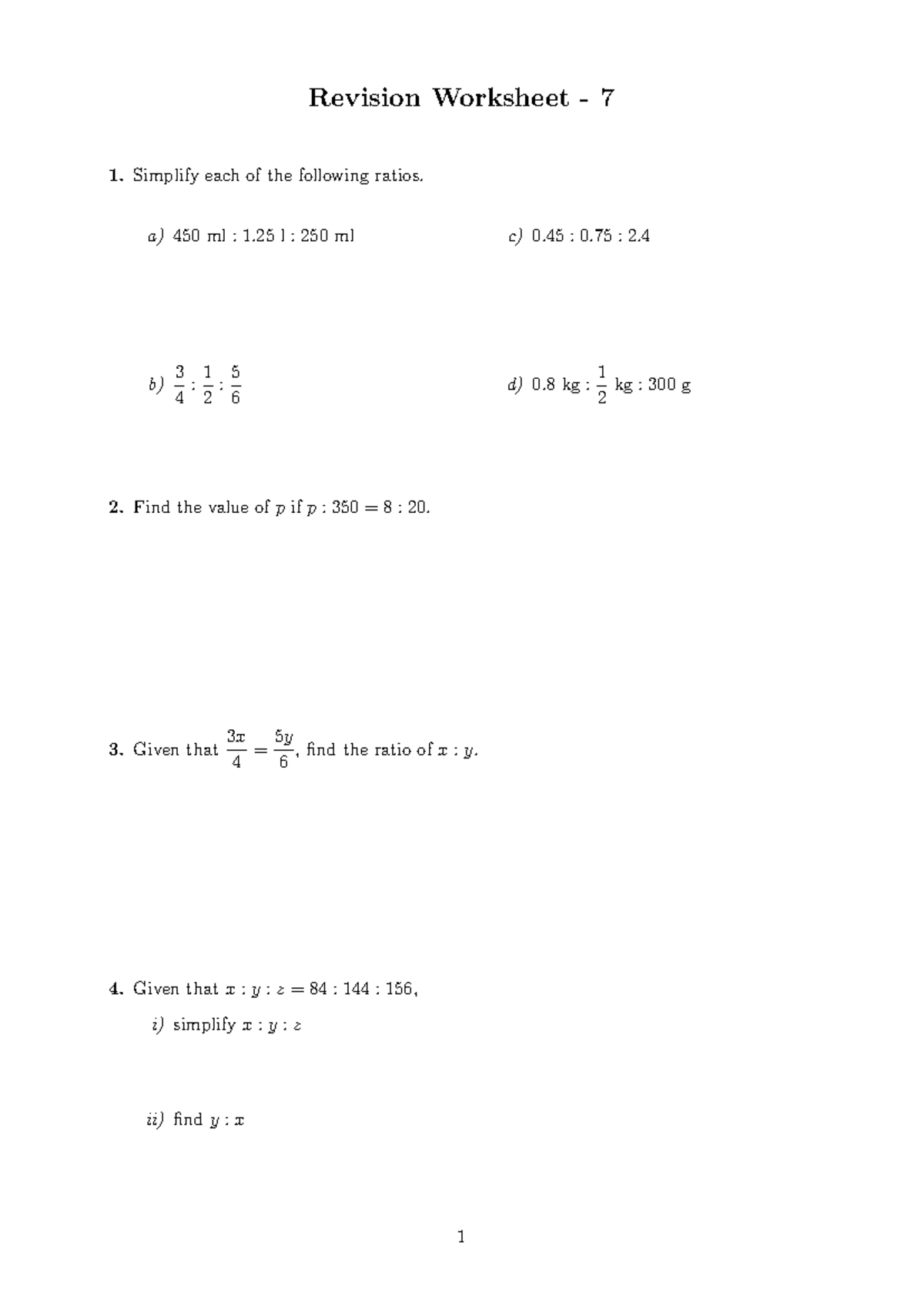 Ratio Rate Speed Worksheet - Revision 7 - Studocu