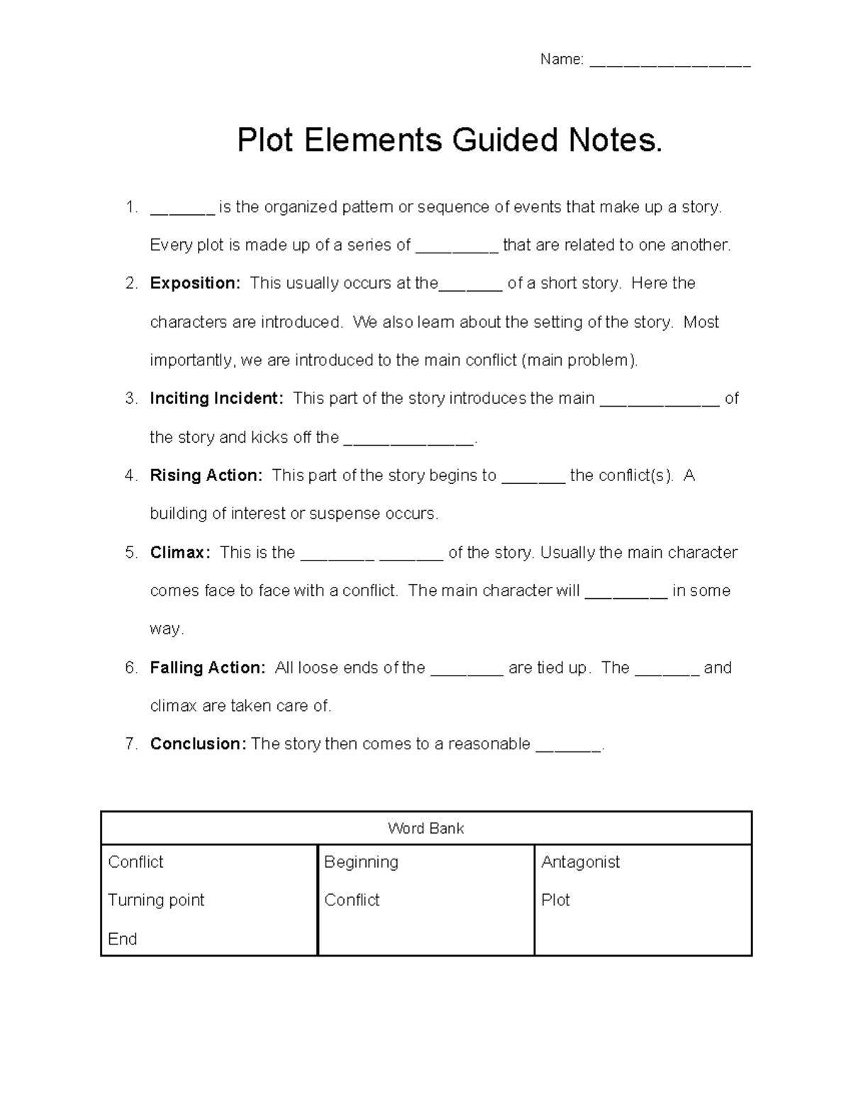Plot, Conflict, and Character Guided Notes for Literature Studies - Studocu