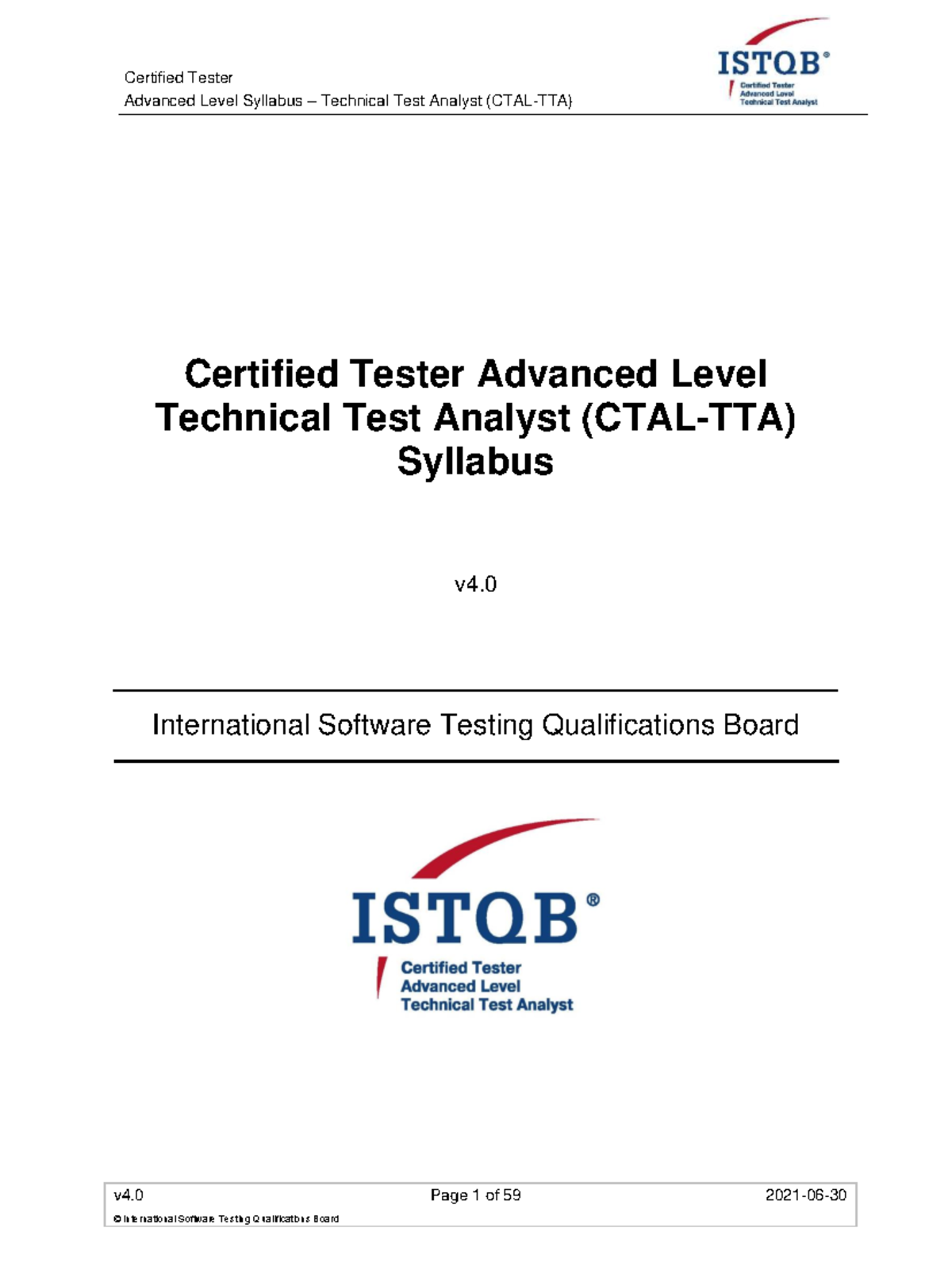 ISTQB CTAL-TTA Syllabus v4.0: Technical Test Analyst Overview - Studocu
