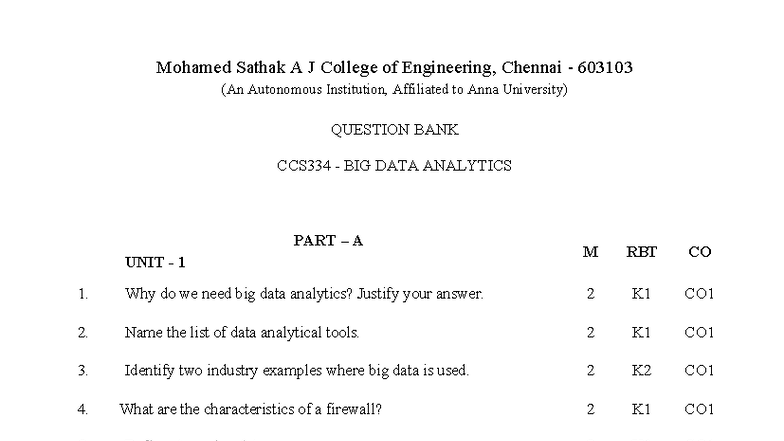 CCS334 - Big Data Analytics Question Bank - Studocu