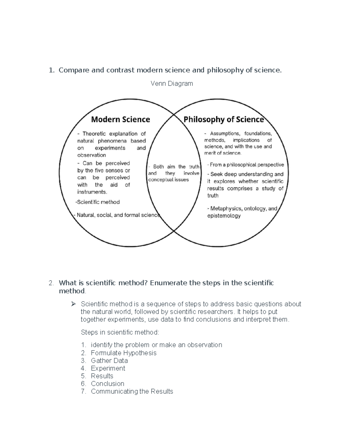 STAS111 - Comparing Modern Science & Philosophy: Venn Diagram & Method ...