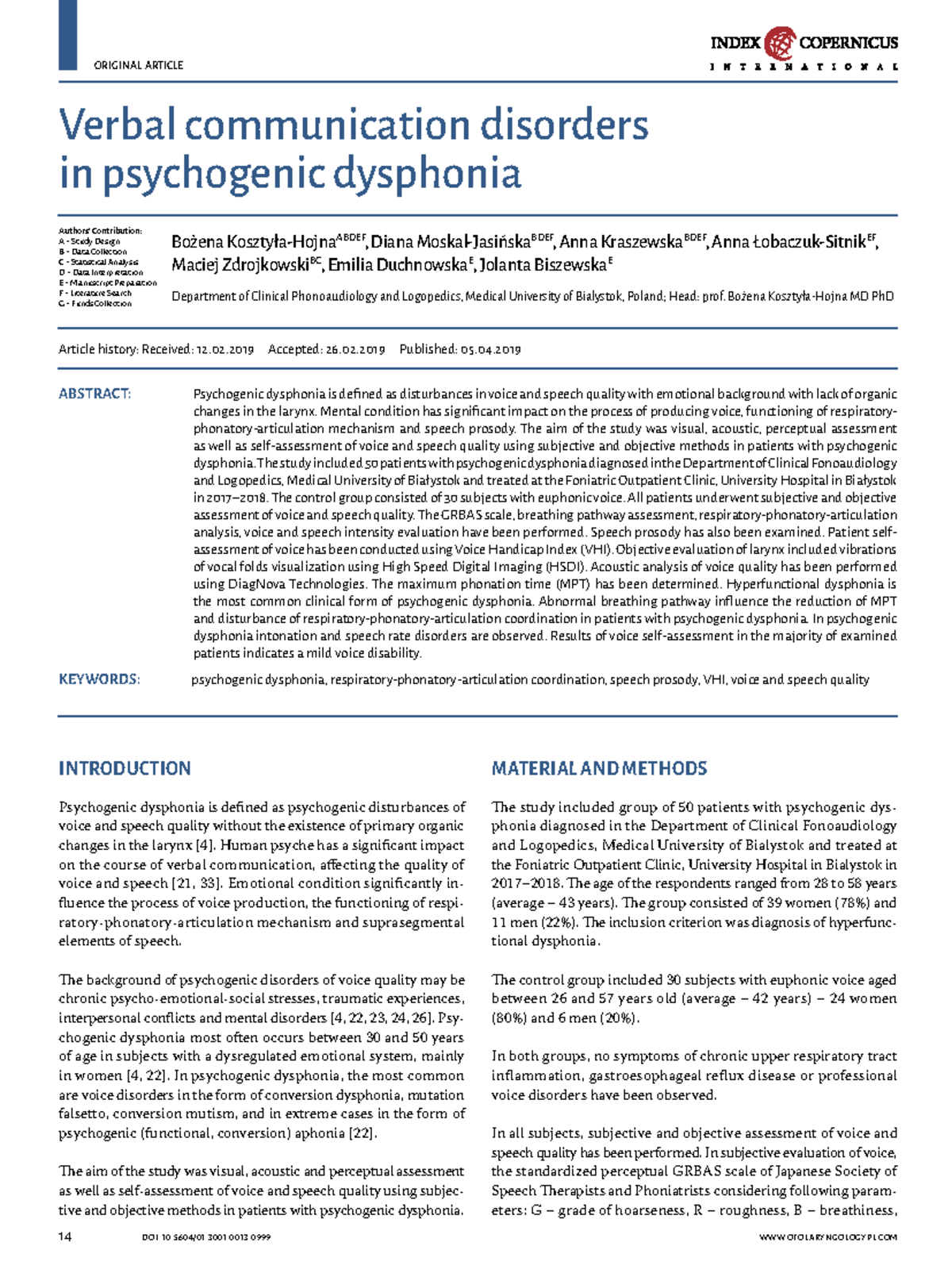 Verbal Communication Disorders in Psychogenic Dysphonia: A Study (3 OTO ...