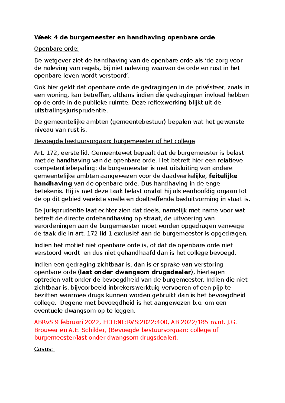 Week 4: Handhaving van de Openbare Orde en de Rol van de Burgemeester ...