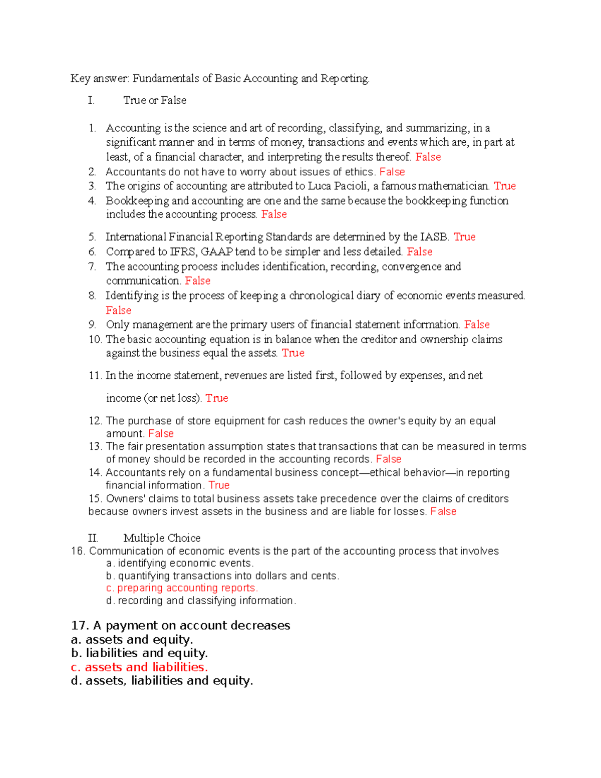 Answer Key Assessment 1 - Key answer: Fundamentals of Basic Accounting ...