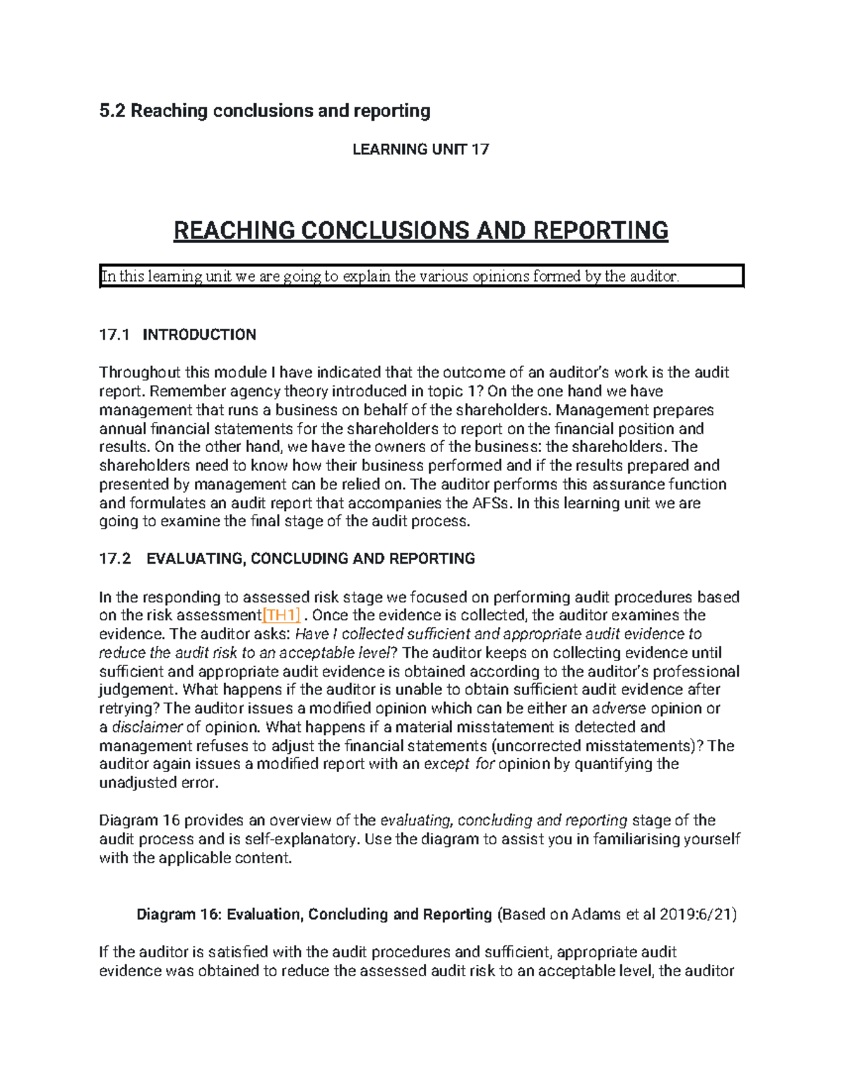 Reaching Conclusions and Reporting: Auditing Process Learning Unit 17 ...