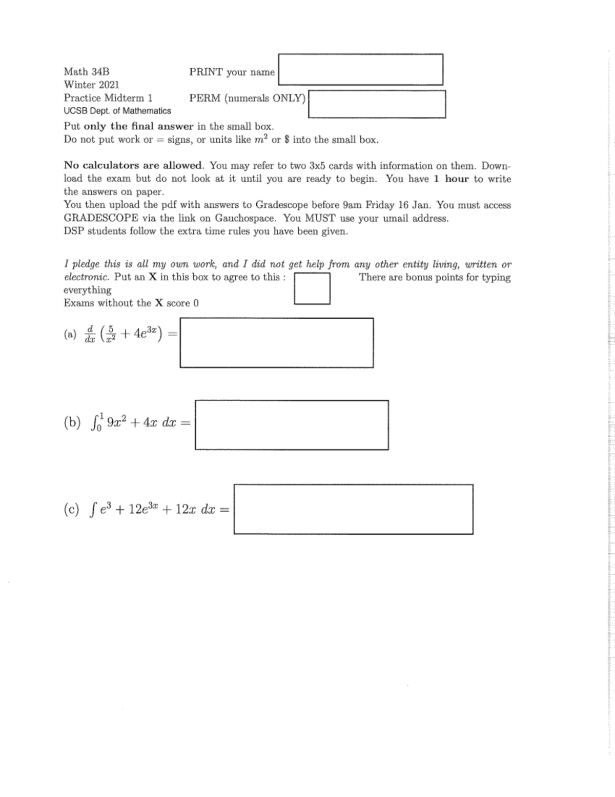 MATH34B Practice Midterm Exam 1 Review and Solutions - Studocu