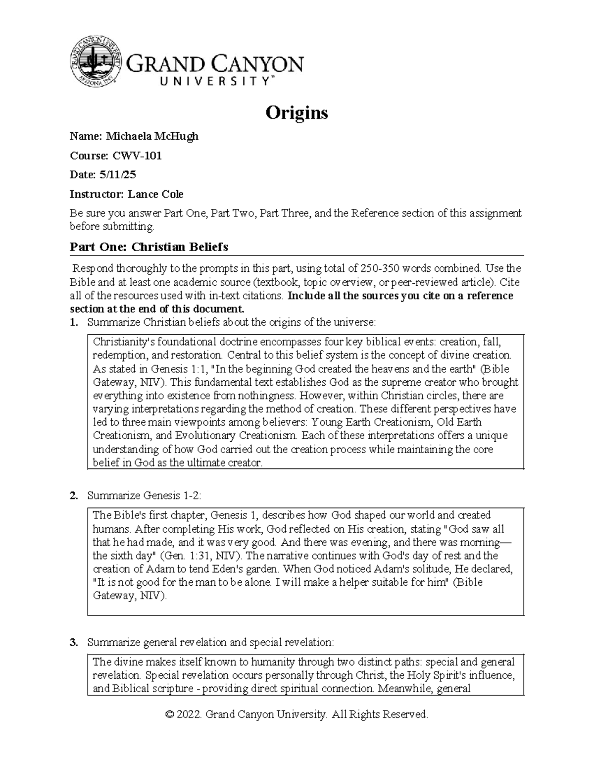 CWV-101-301-Assignment: Understanding Christian Origins and Beliefs ...