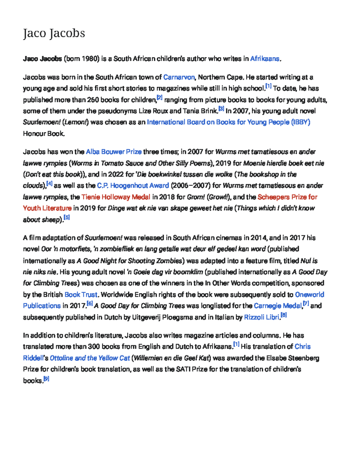Jaco Jacobs: Overview of the South African Author and His Works - Studocu