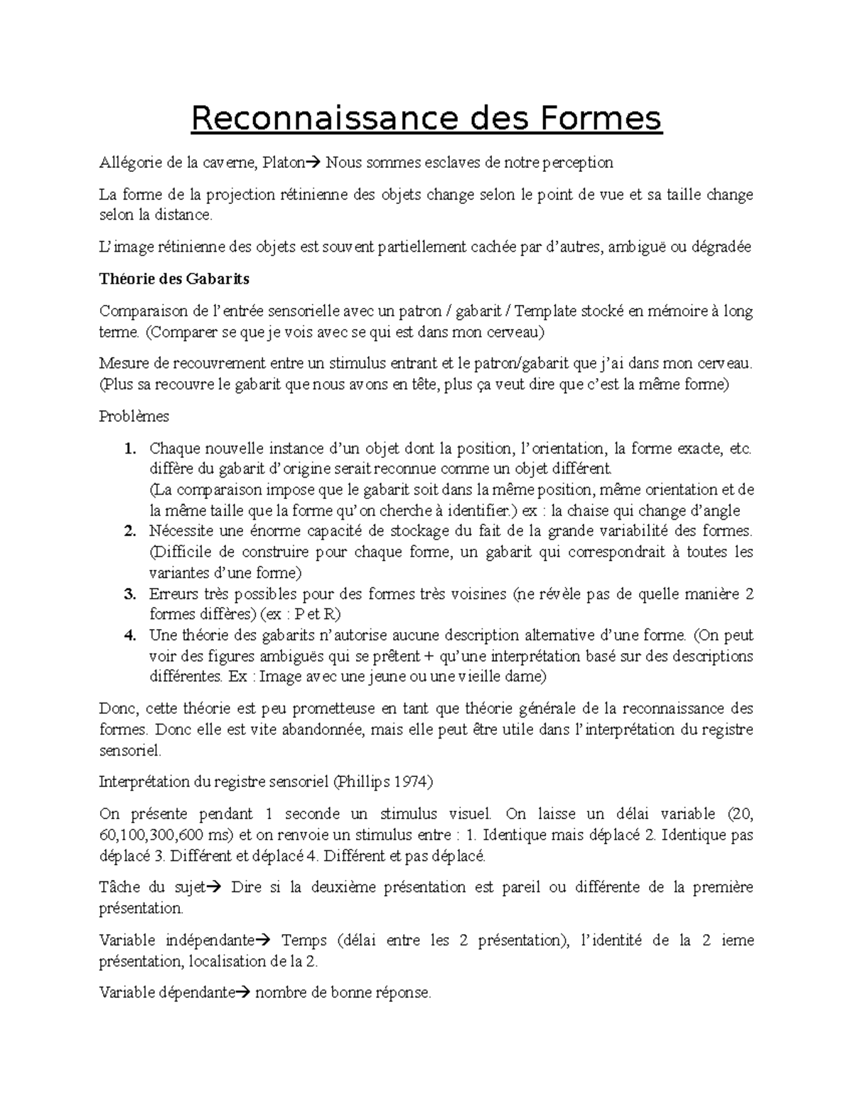 Analyse des Théories de Reconnaissance des Formes - Cours 2 - Studocu