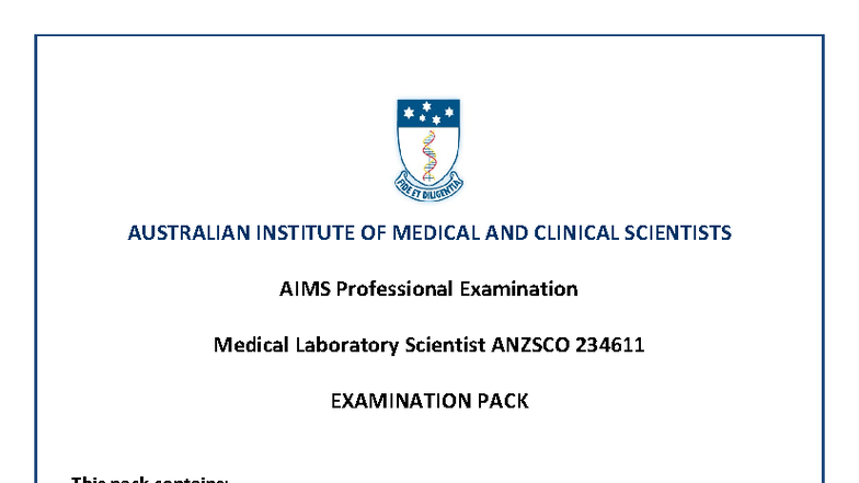 AIMS Professional Examination Pack for Medical Laboratory Scientist ...