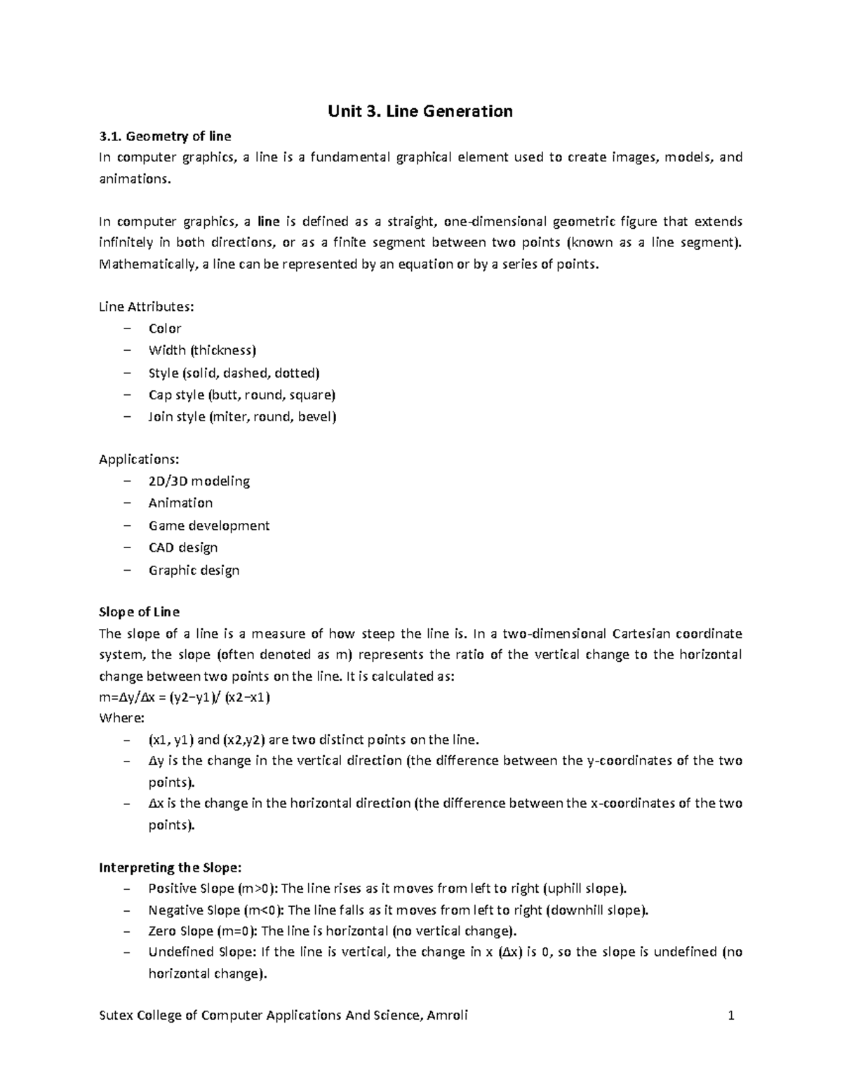 Unit 3: Line Generation in Computer Graphics - Geometry & Applications ...