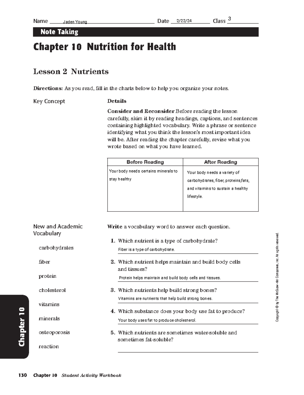 Chapter 10 - Nutrition for Health: Student Activity Workbook - Studocu