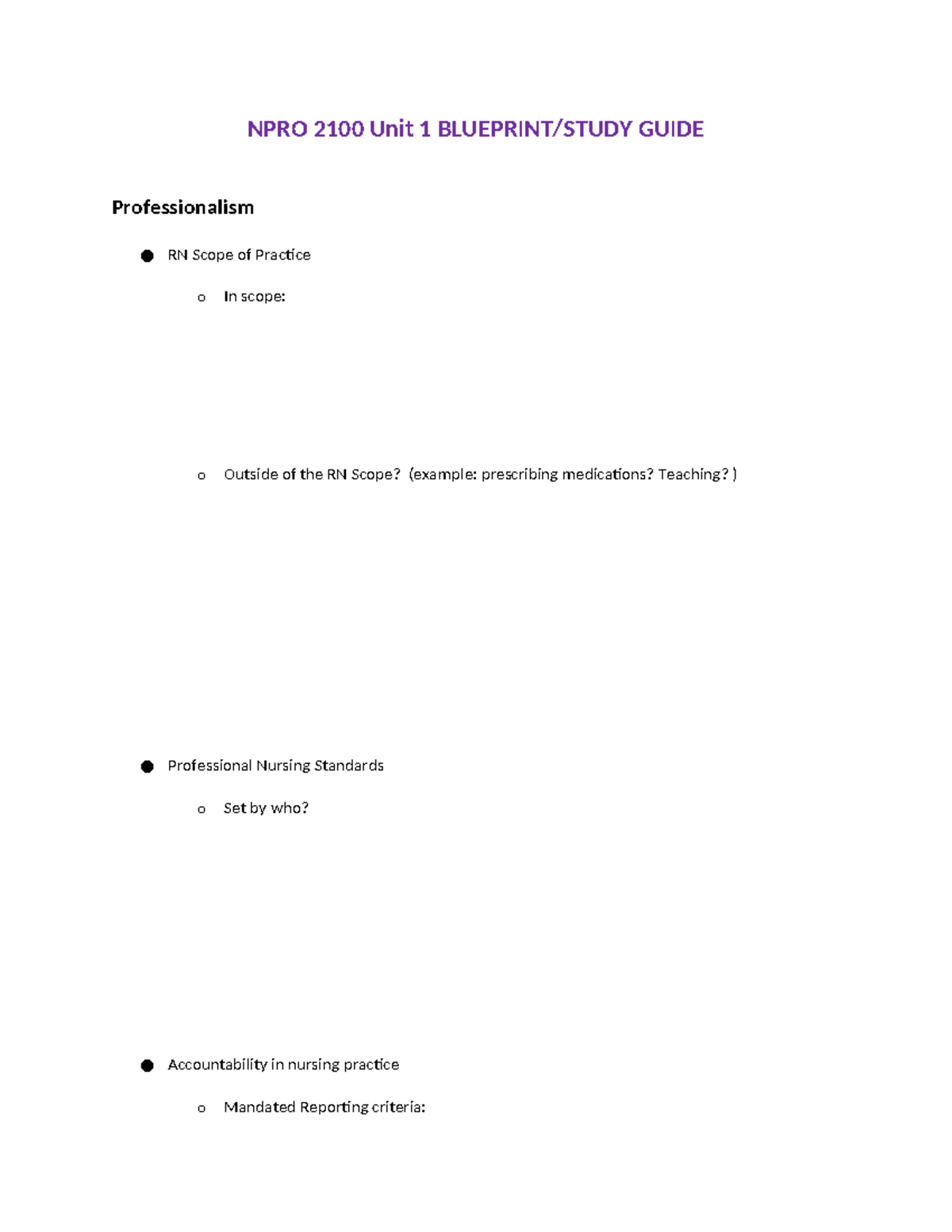 NPRO 2100 Unit 1 Study Guide: Professionalism, Leadership & Ethics ...