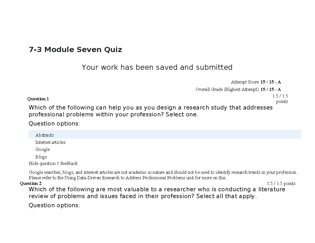 Module 7-3 Quiz: Understanding Research in Professional Practice - Studocu