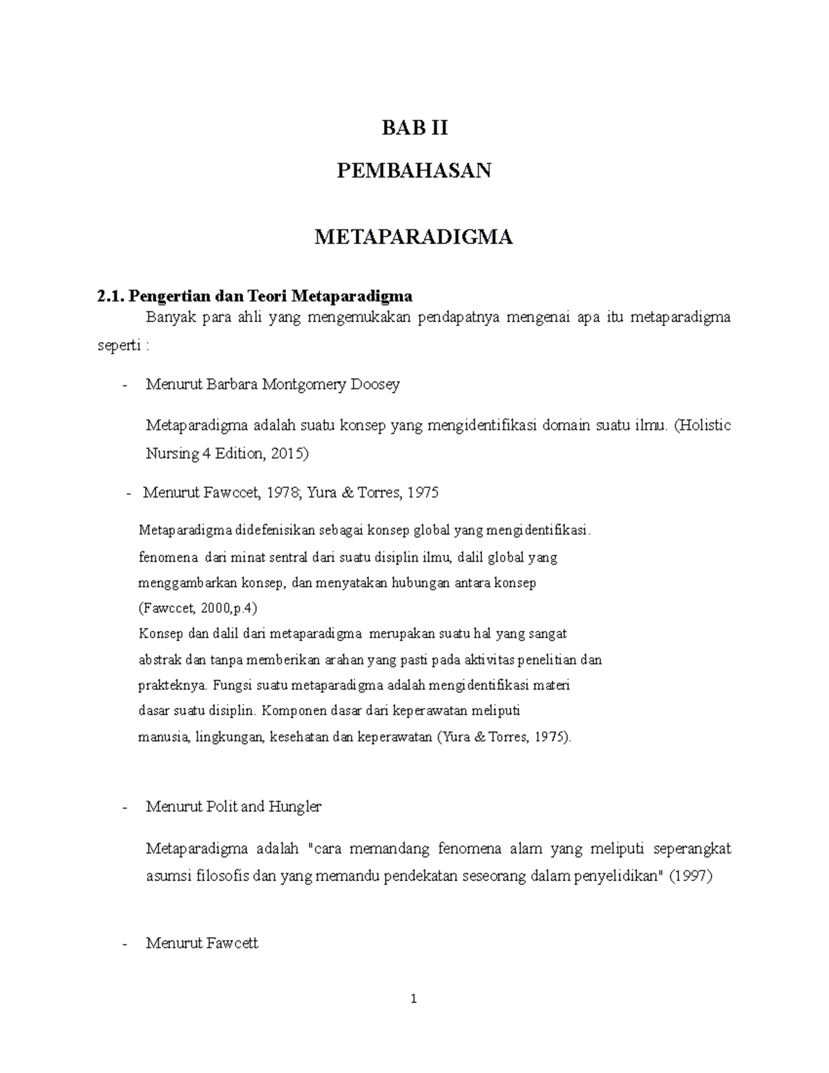 Falsafah dan Teori Metaparadigma dalam Keperawatan: BAB II dan BAB III - Studocu