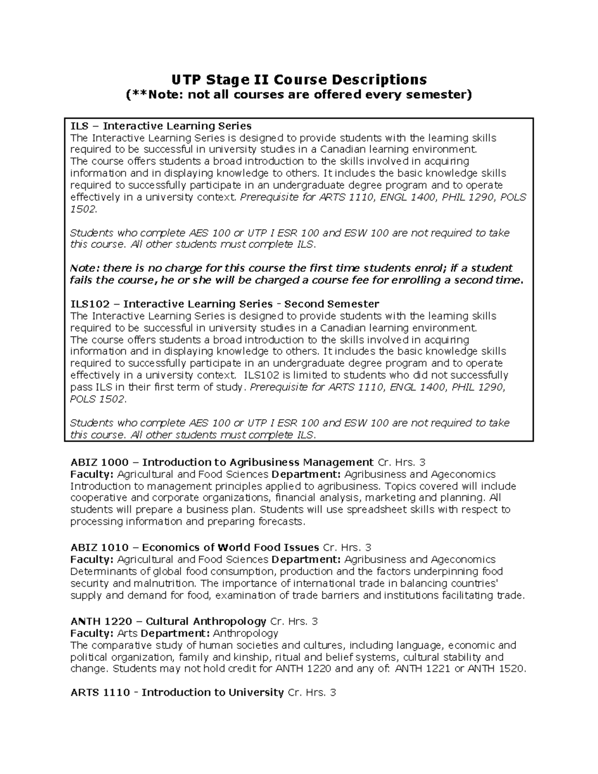 ICM Course Descriptions: Overview of UTP Stage II Offerings - Studocu