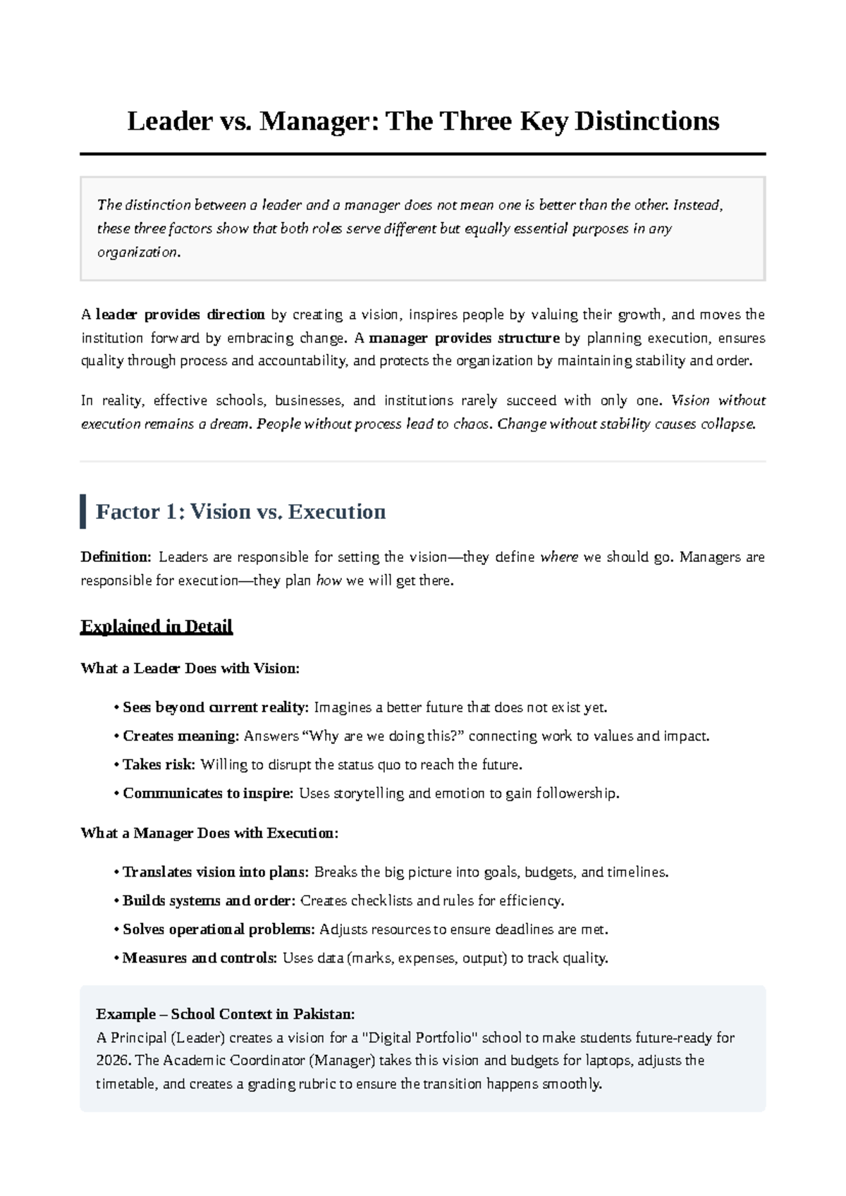 Leader vs. Manager Analysis: Key Distinctions Explained - Studocu