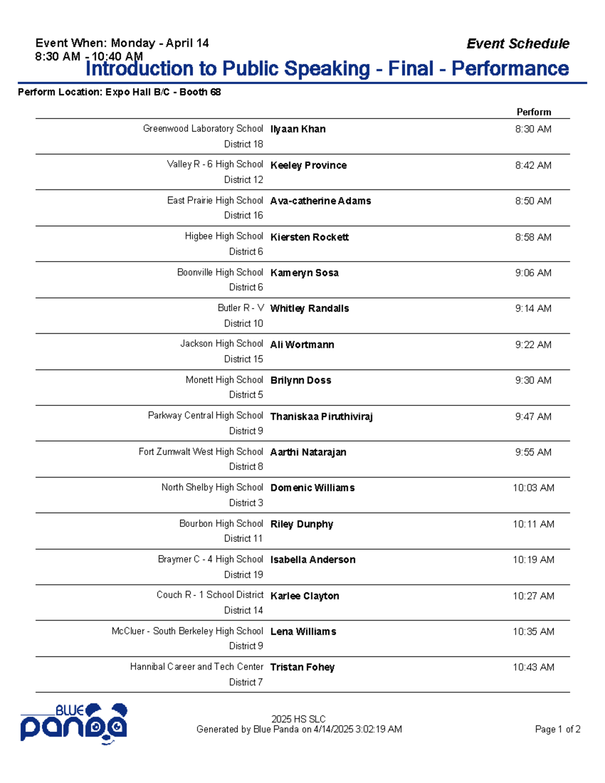 Introduction to Public Speaking - Final Performance Schedule - Studocu
